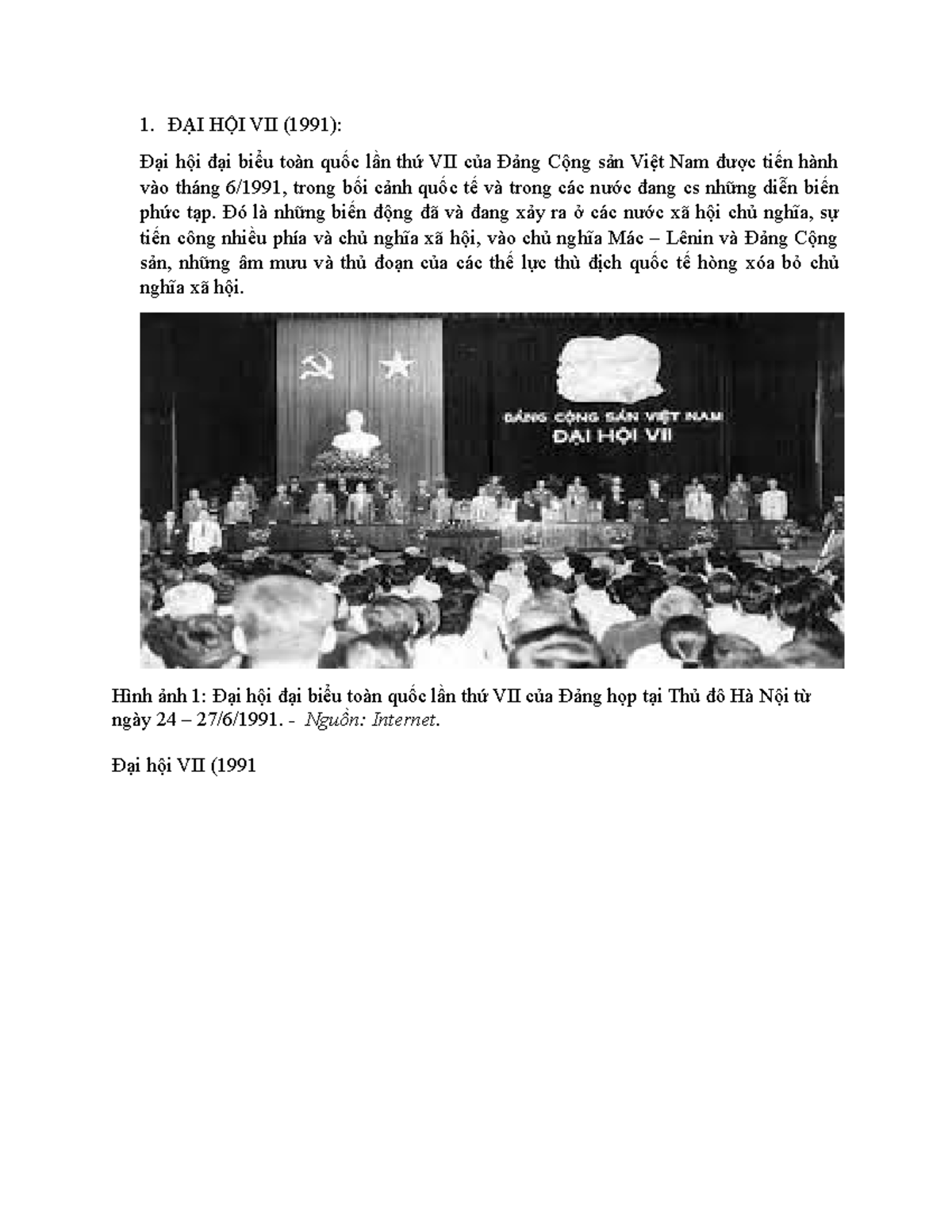 LSD - dsdsdsds - 1. ĐẠI HỘI VII (1991): Đại hội đại biểu toàn quốc lần ...