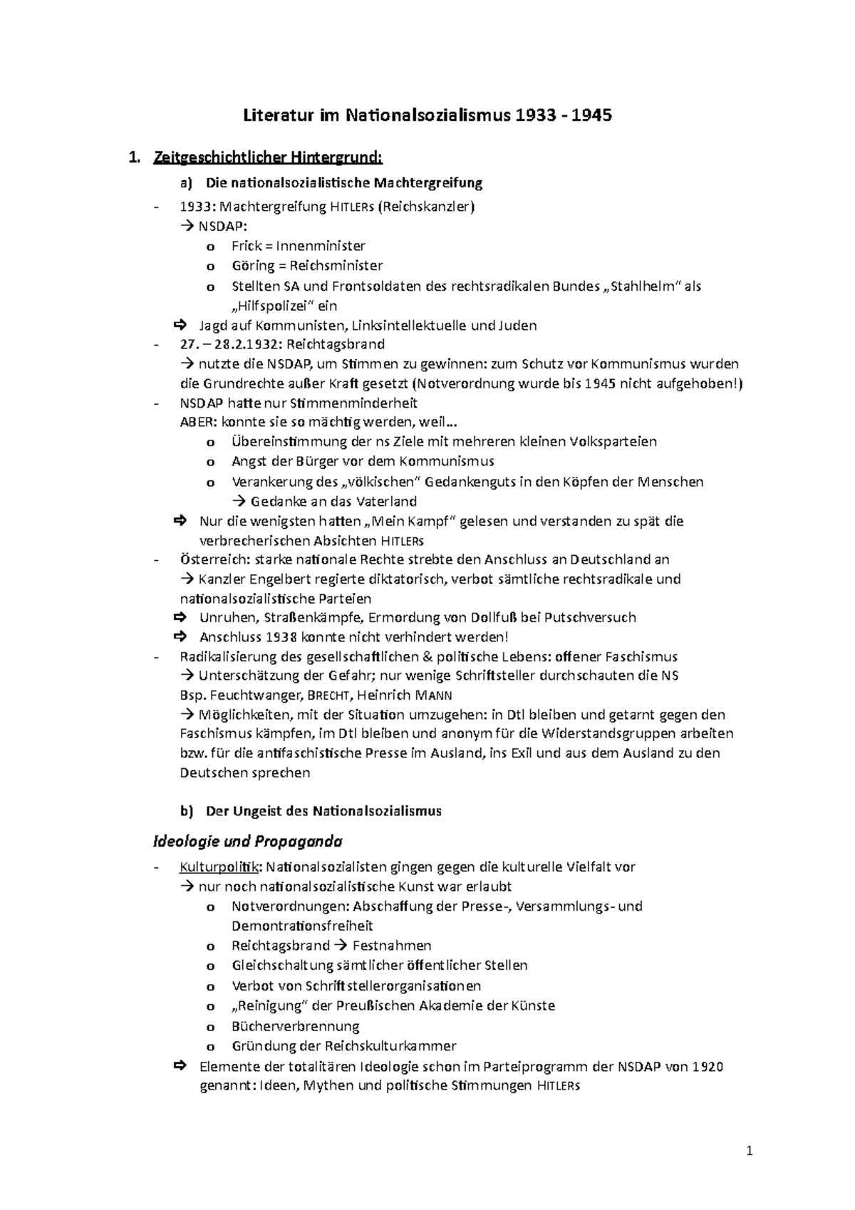 Nationalsozialismus Lernskript - Literatur im Nationalsozialismus 1933 ...