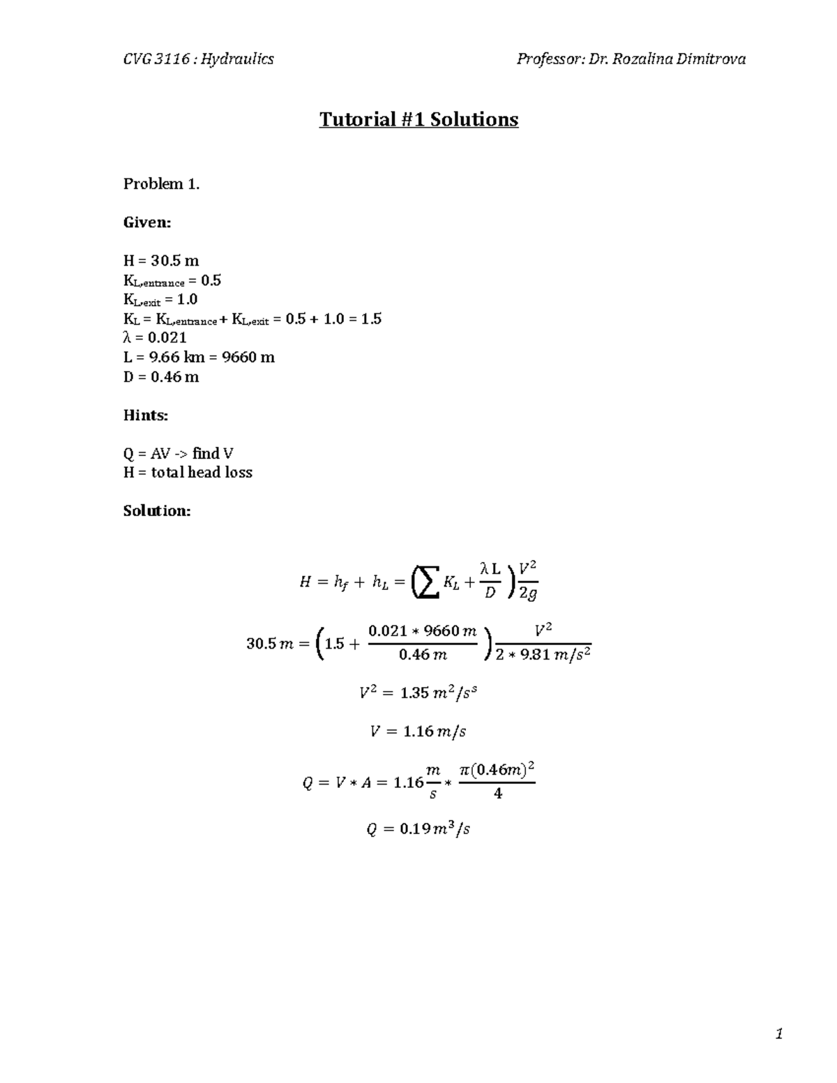 CVG 3116 Tutorial 1 Solutions F2019 - CVG3116 - uOttawa - Studocu