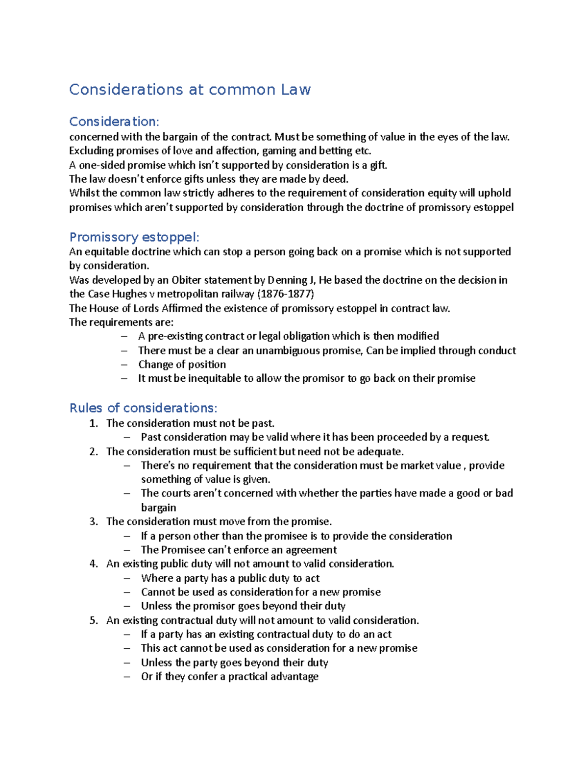 Considerations at common Law - Considerations at common Law ...