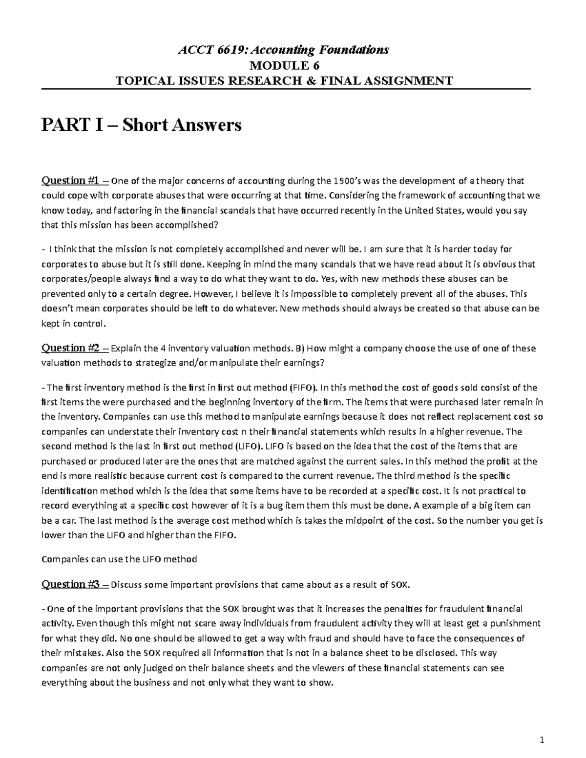 Topical Issues Research - Module 6 - ACCT 6619: Accounting Foundations ...