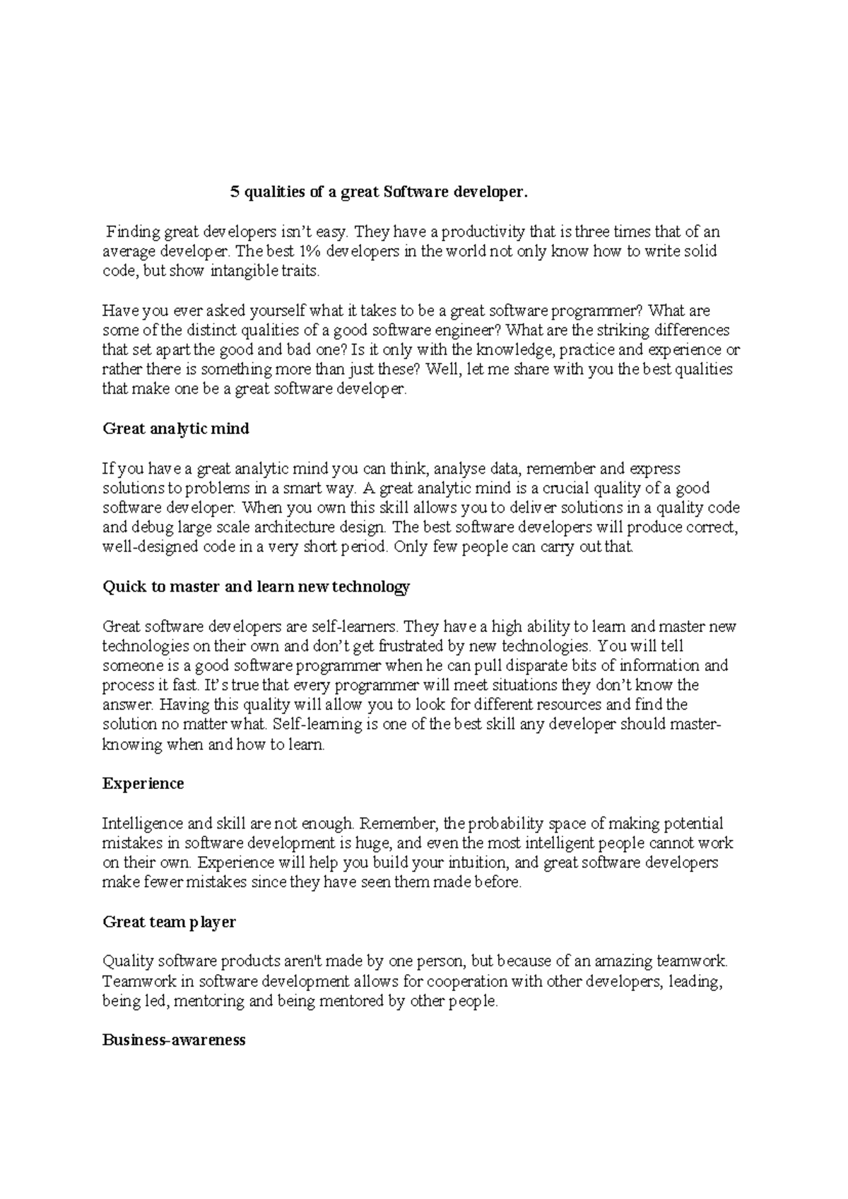 5 qualities of a great Software developer - Copy - Finding great ...