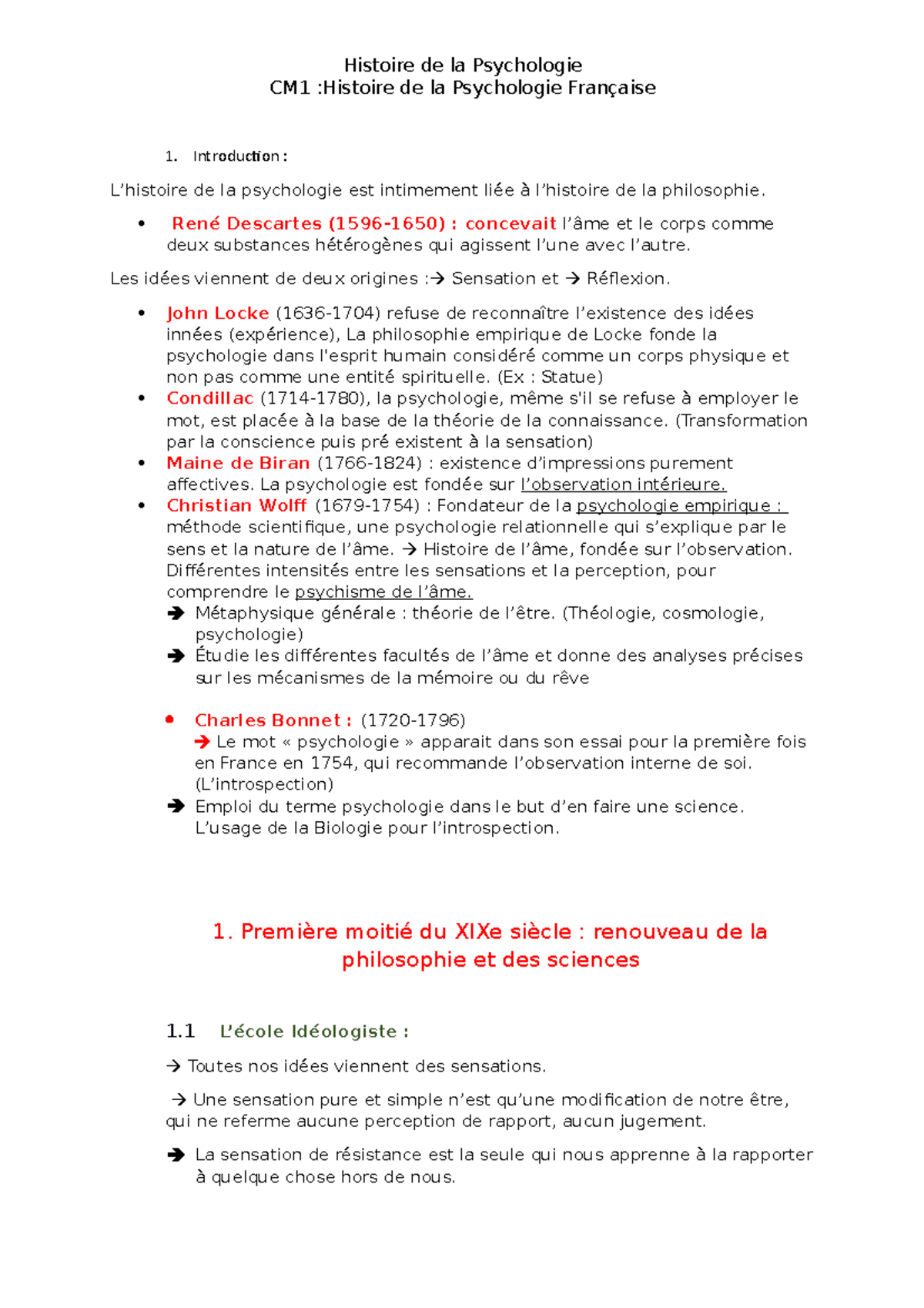 CM1 Histoire de la Psychologie Française Lydia Fernandez L1S1 - CM1 ...
