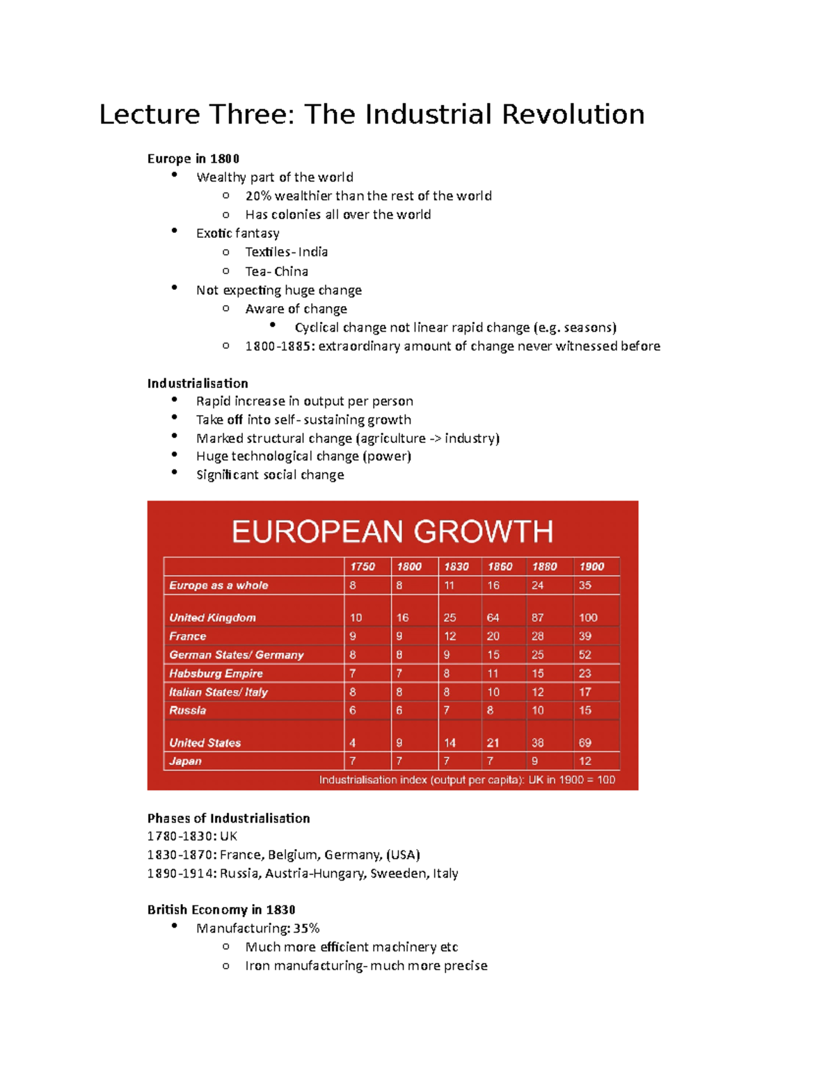 Lecture Three- The Industrial Revolution - Lecture Three: The ...