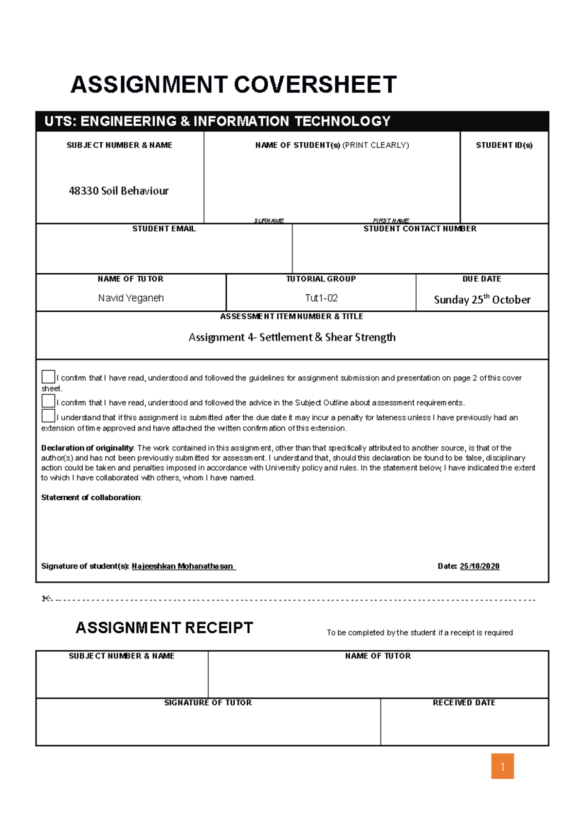 Assignment 4 - ASSIGNMENT COVERSHEET UTS: ENGINEERING & INFORMATION ...