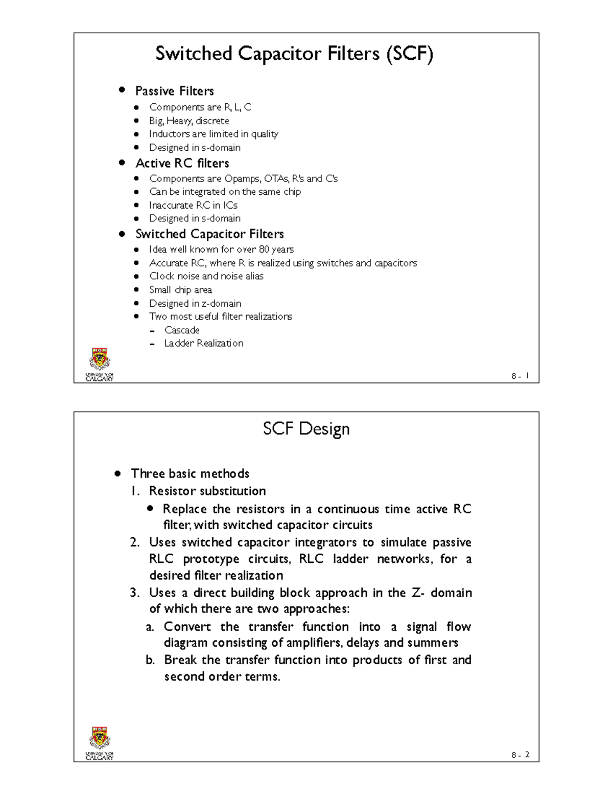 UCalgary Switch Cap notes - 8 - 1 Switched Capacitor Filters (SCF ...