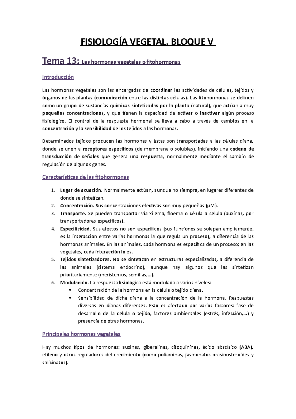 Fisiologia Vegetal Bloque 5 - FISIOLOGÍA VEGETAL. BLOQUE V Tema 13: Las ...