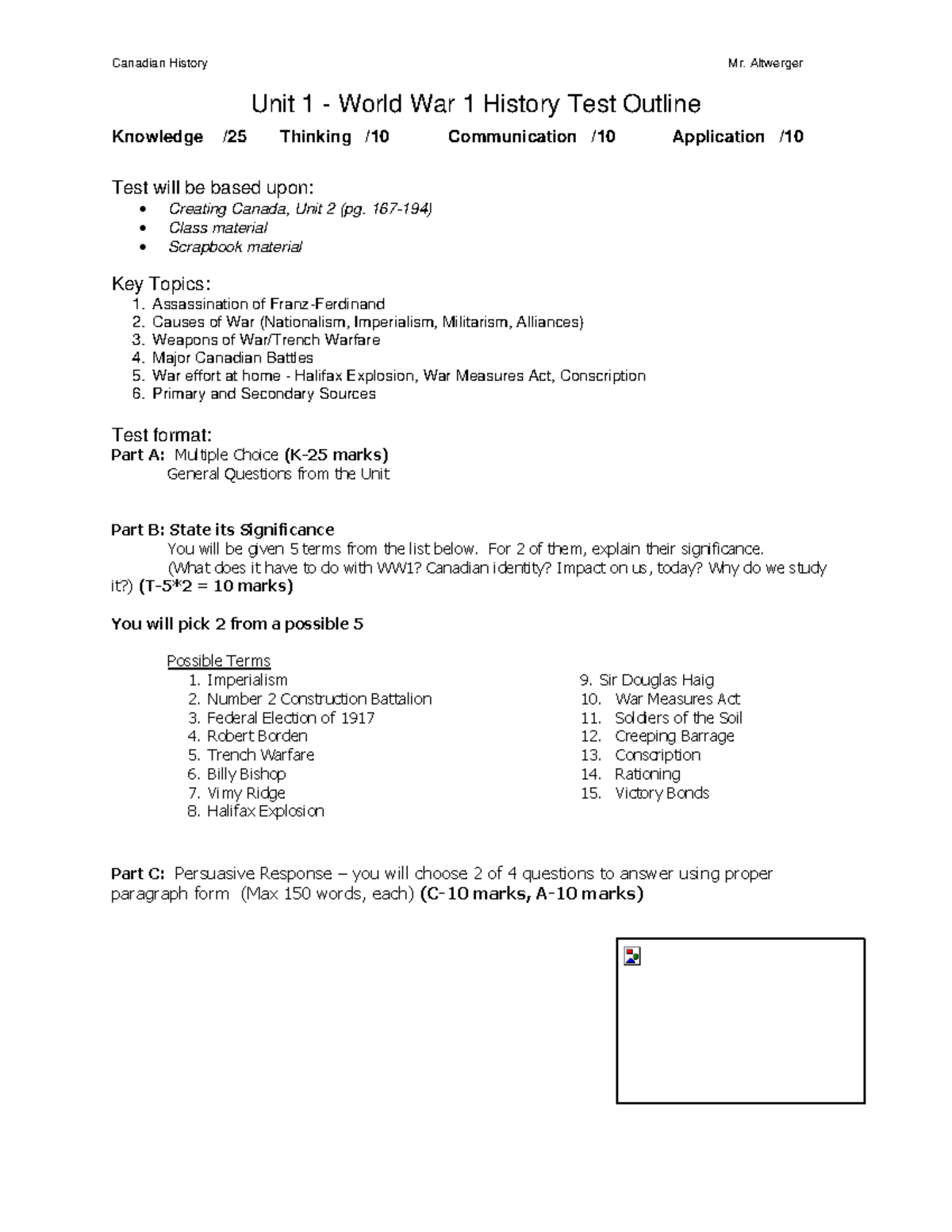 WW1 Test Outline - lifesaving society standard first aid test ...