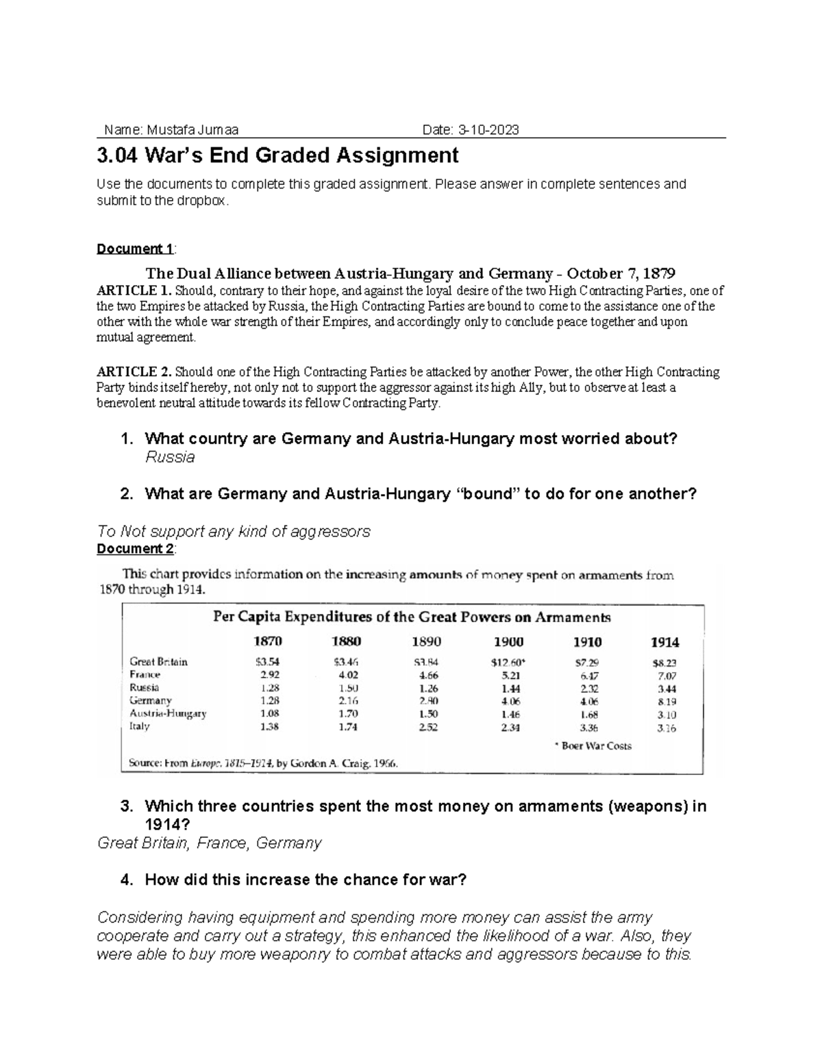3.04 War's End Graded Assignment - Name: Mustafa Jumaa Date: 3-10- 3 ...