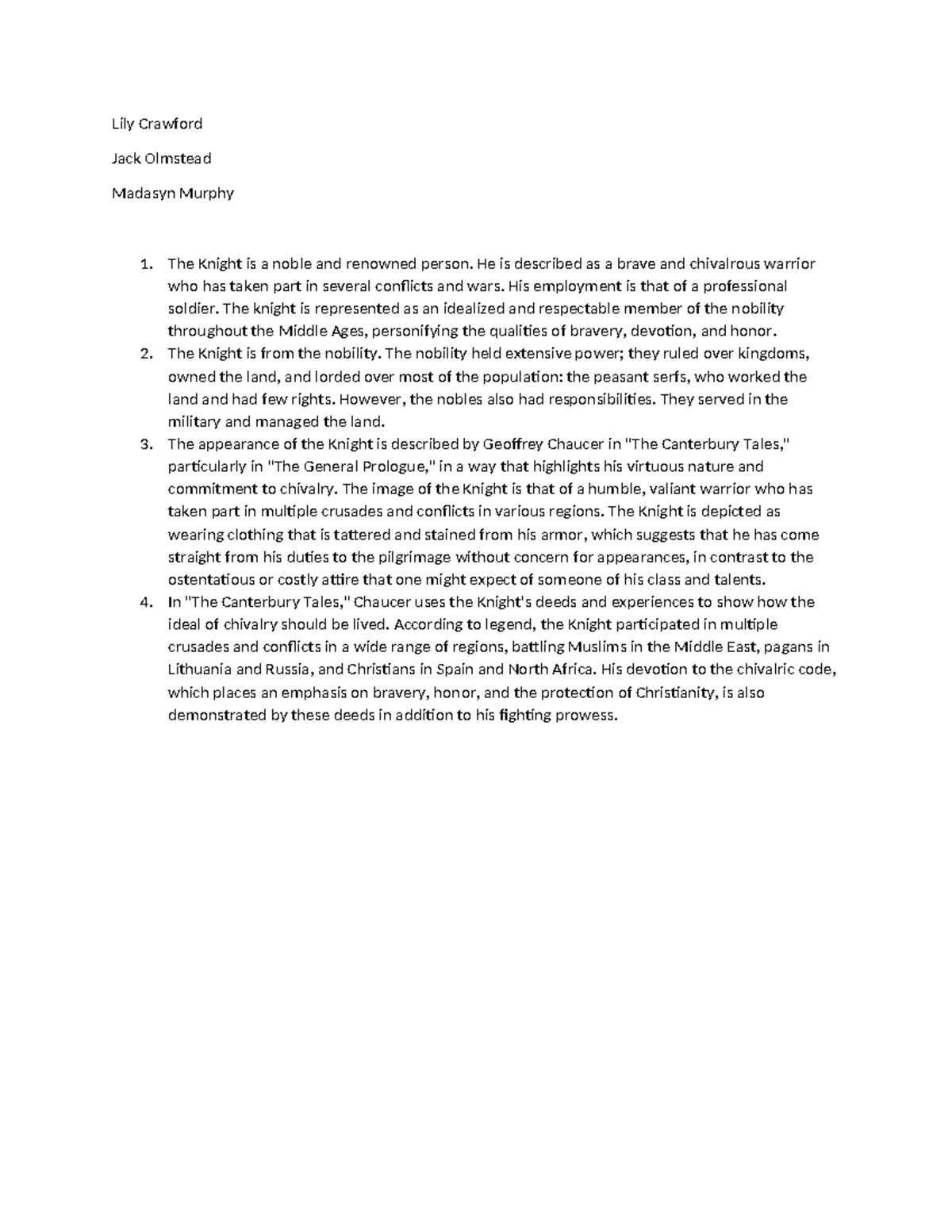 Analyzing Characters Prologue (formative) - Lily Crawford Jack Olmstead ...