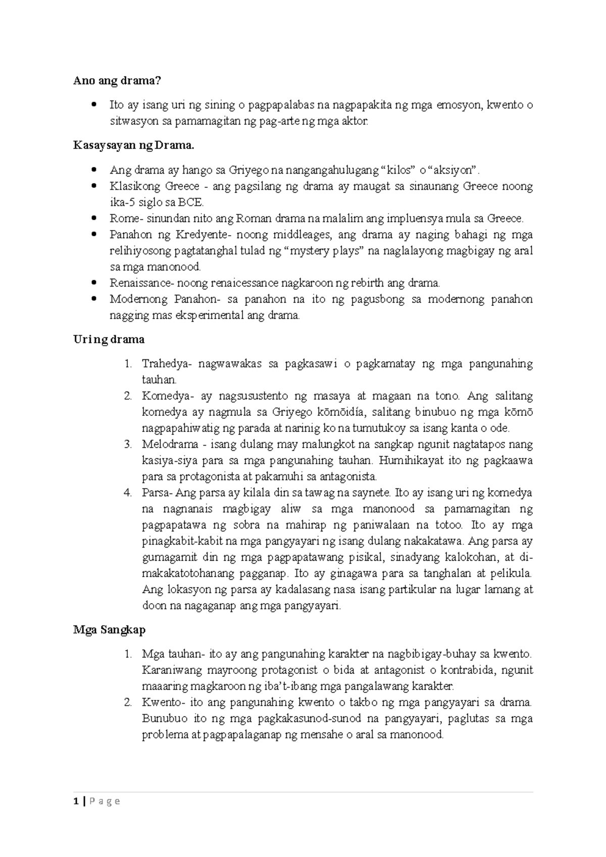 FILI 14 Reporting Content - Ano ang drama? Ito ay isang uri ng sining o ...