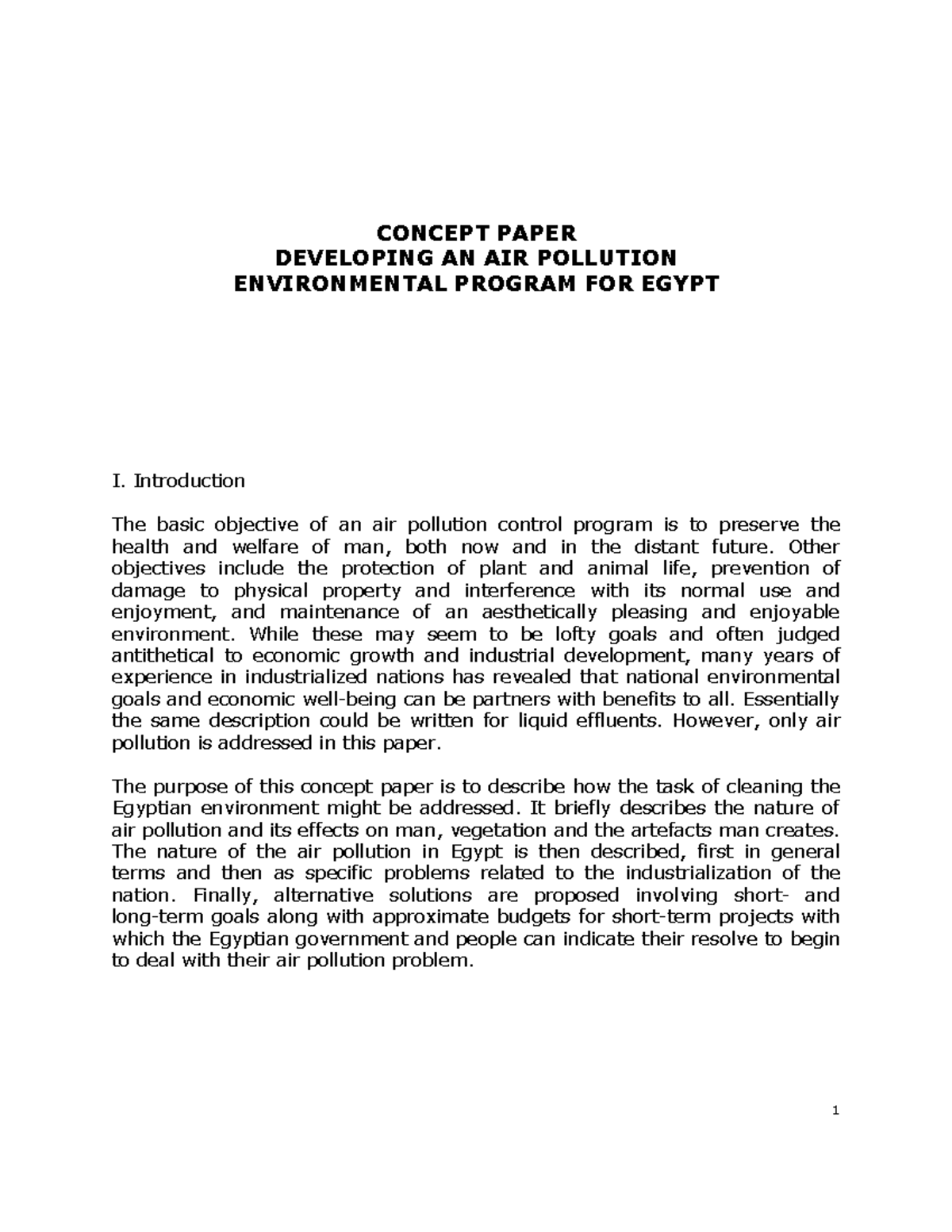 Air pollution programme egypt science - CONCEPT PAPER DEVELOPING AN AIR ...