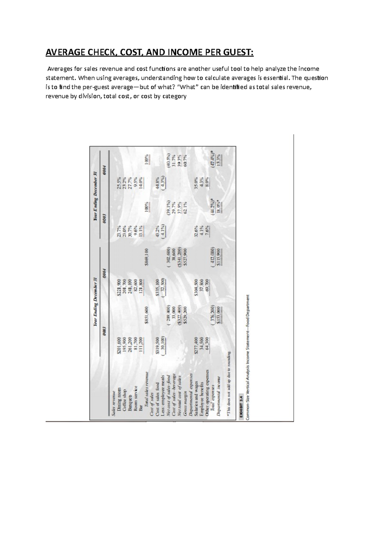 Average Check trend Analysis - AVERAGE CHECK, COST, AND INCOME PER ...