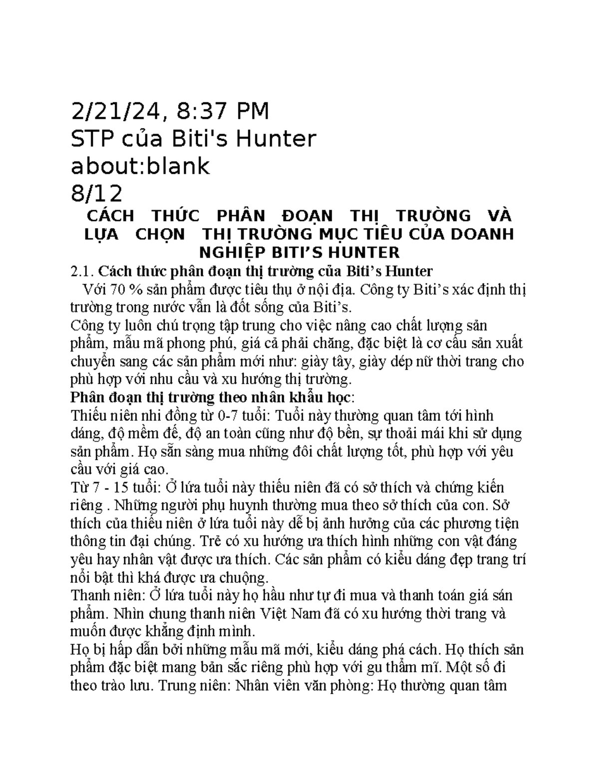 Bản phân tích full bitis hunter - 2/21/24, 8:37 PM STP của Biti's ...