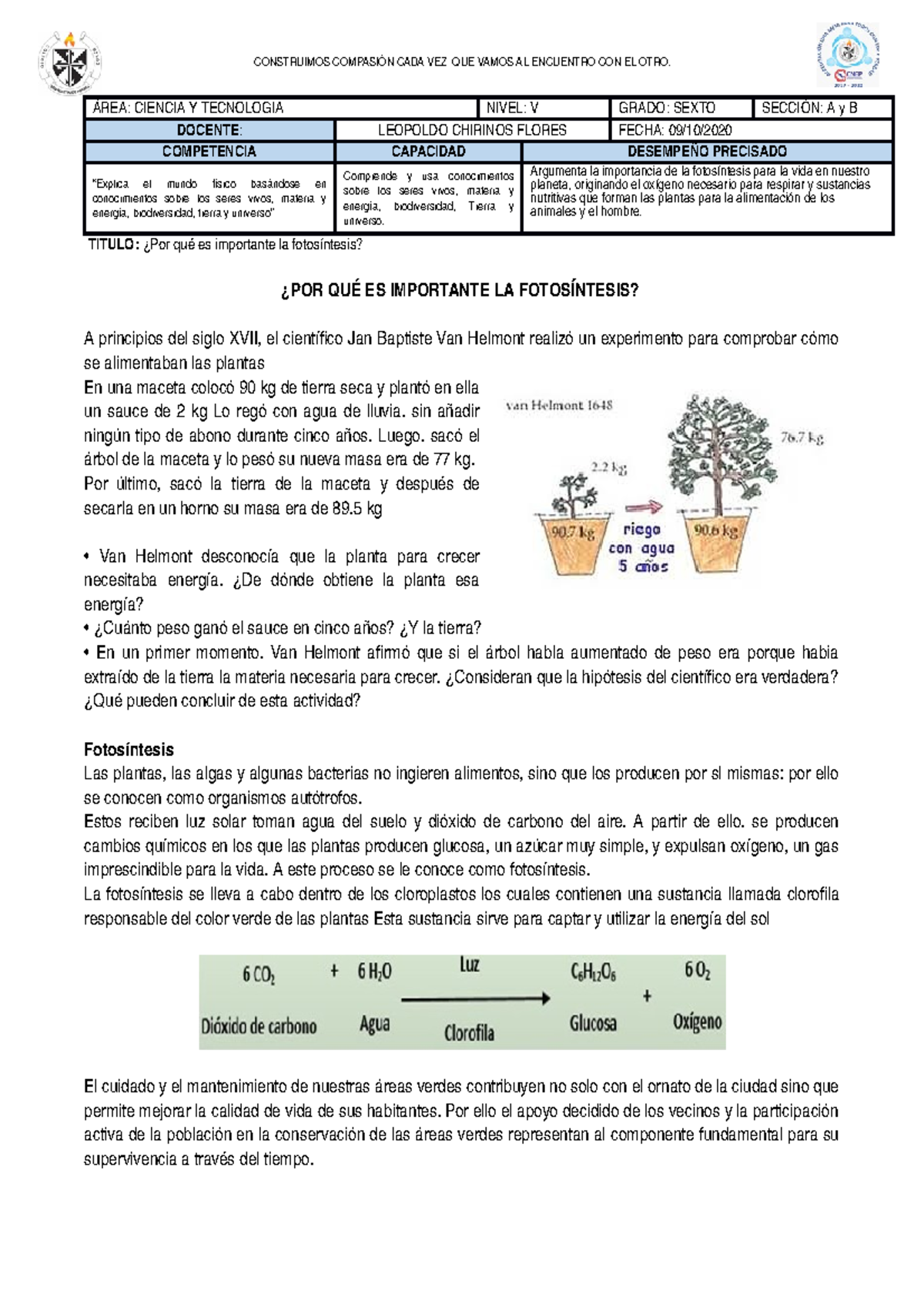 Fotosintesis - ficha de trabajo con niños de primaria - CONSTRUIMOS ...