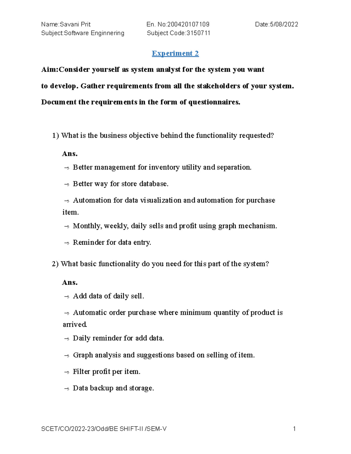 2004 20107109 SE practical-2 - Subject:Software Enginnering Subject ...