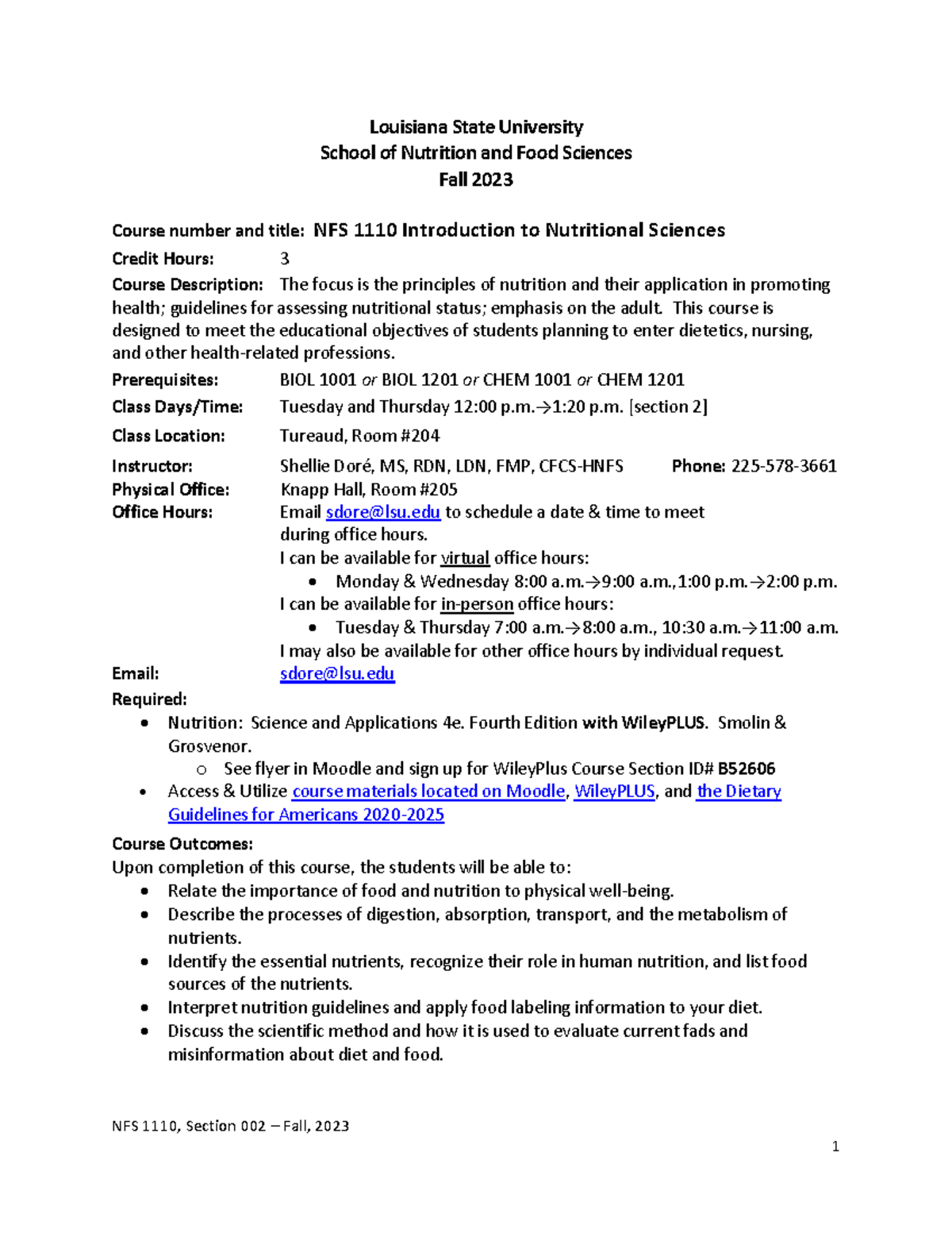 NFS 1110 class Syllabus -fall 2023- A OK updated 8-14-2023 - NFS 1110, Section 002 – Fall, 2023 ...