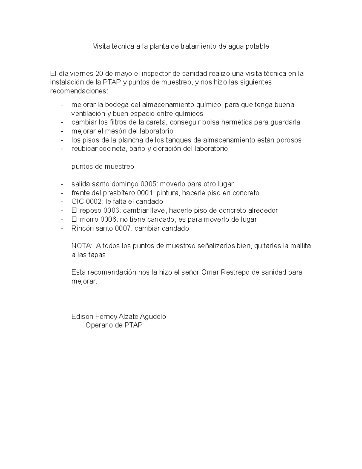 Visita técnica a la planta de tratamiento de agua potable - Edison ...