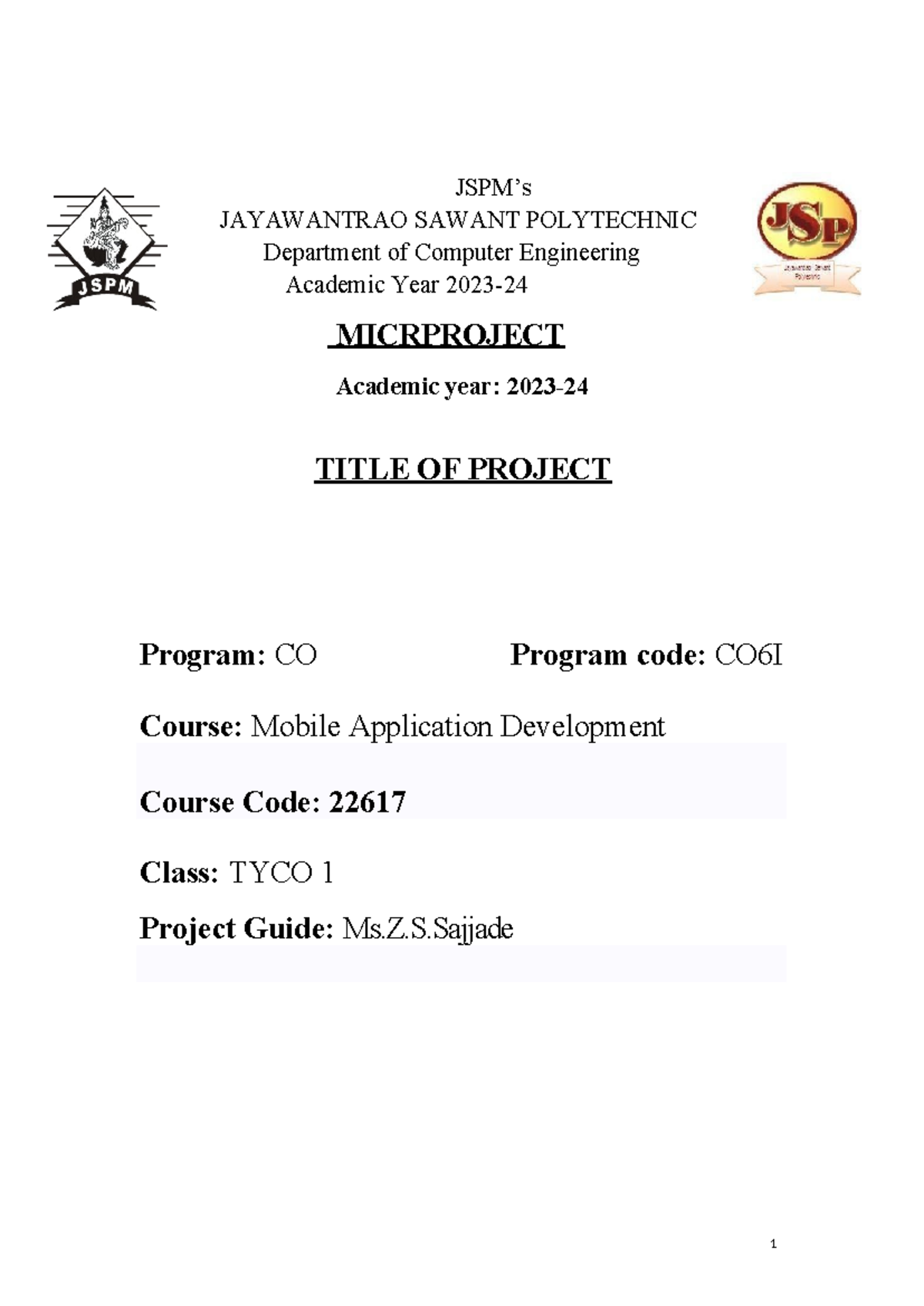 MAD microproject (1) - Course Code: 22617 JSPM’s JAYAWANTRAO SAWANT ...