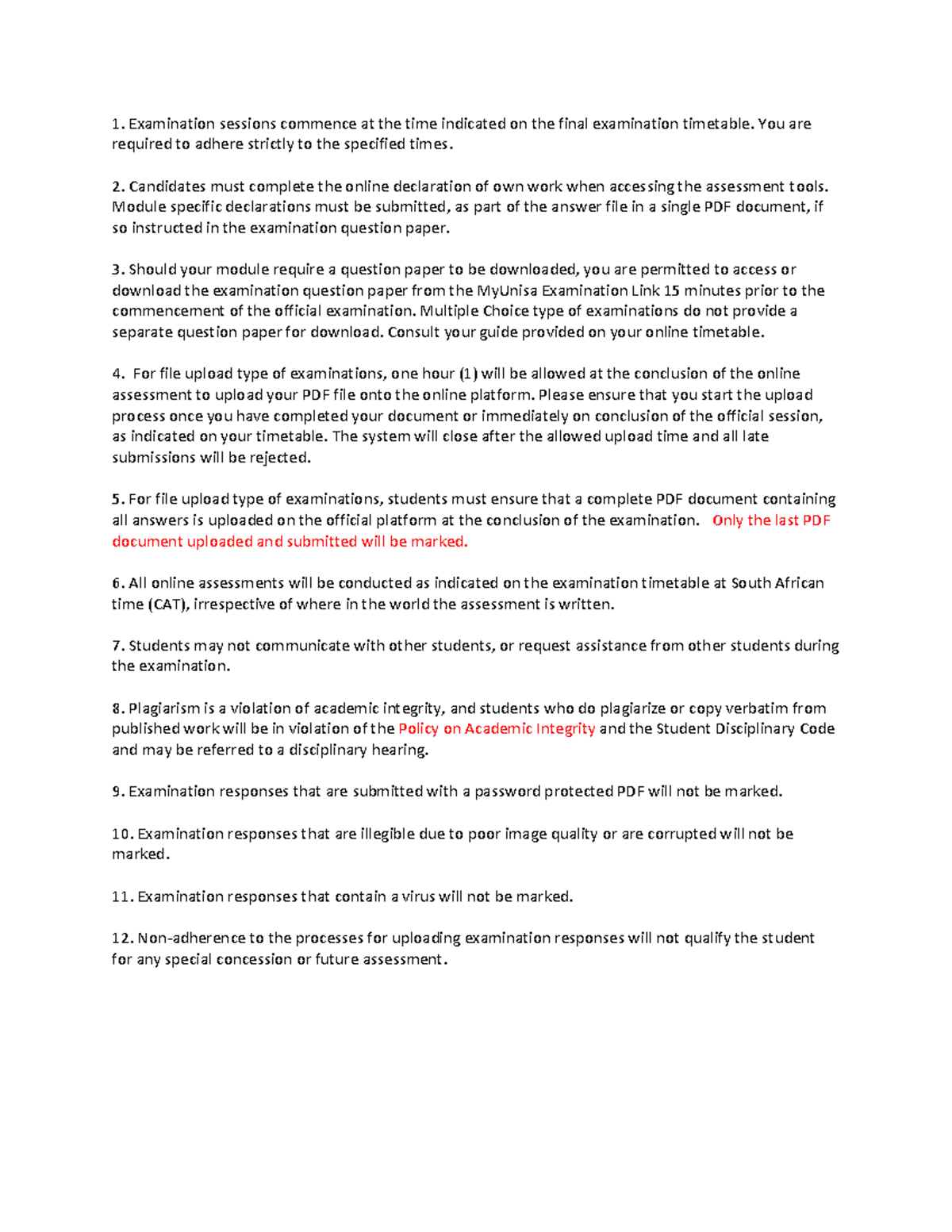 Unisa exam rules detailed rules for exams - Examination sessions ...