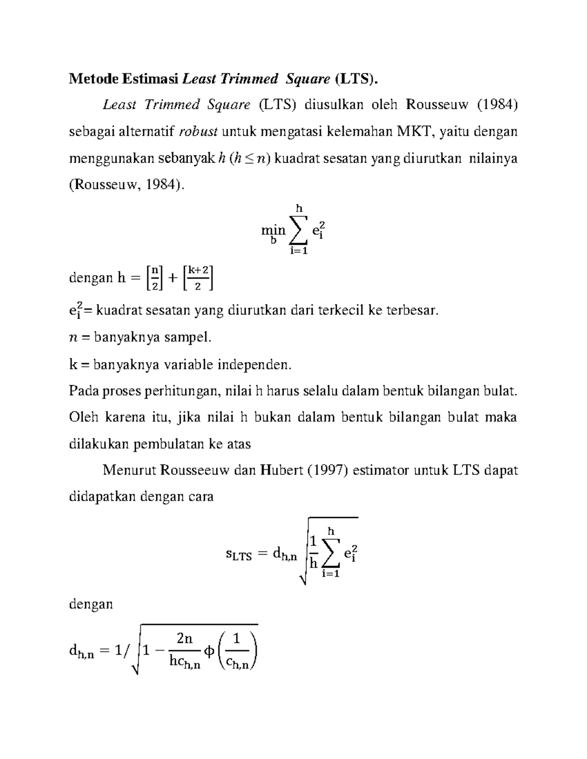 Metode LTS Jagung - Metode Estimasi Least Trimmed Square (LTS). Least ...