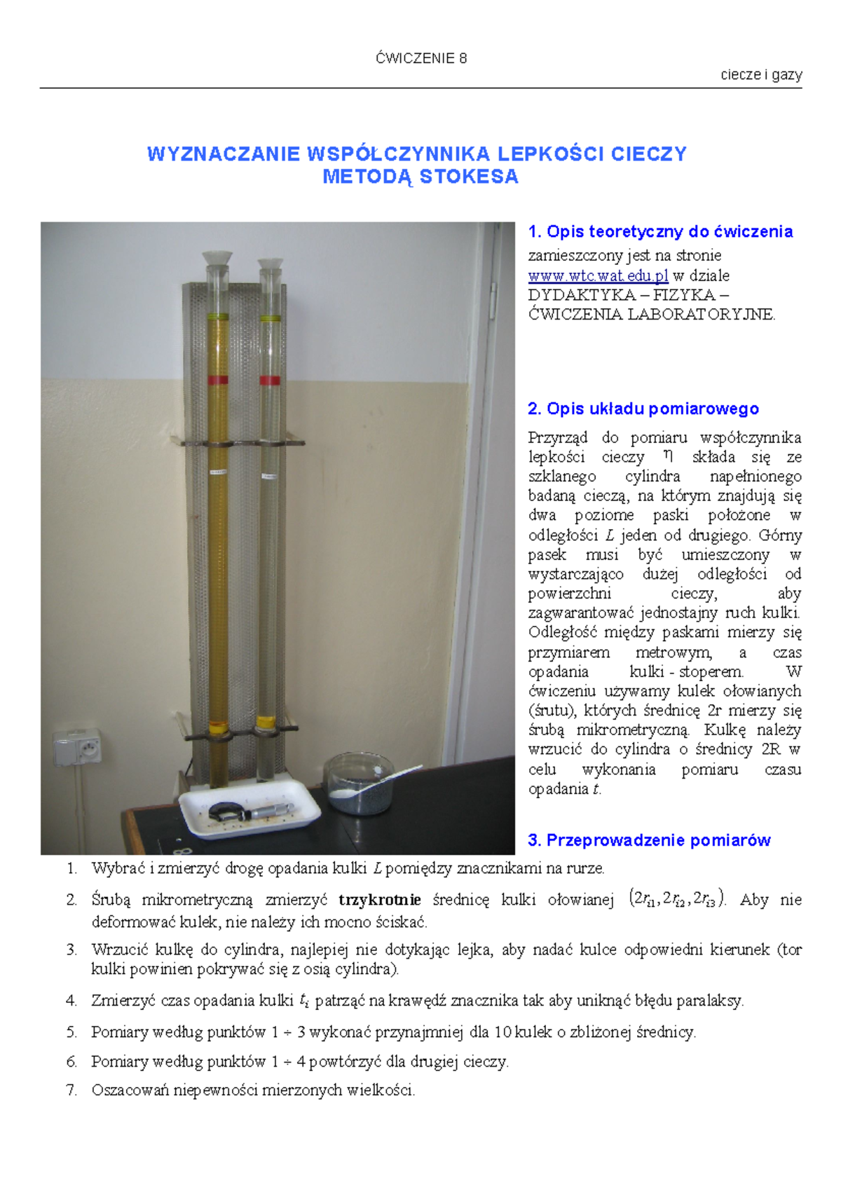 Labfiz 8 - XDXDD XD XDDD - ciecze i gazy WYZNACZANIE WSPÓŁCZYNNIKA ...