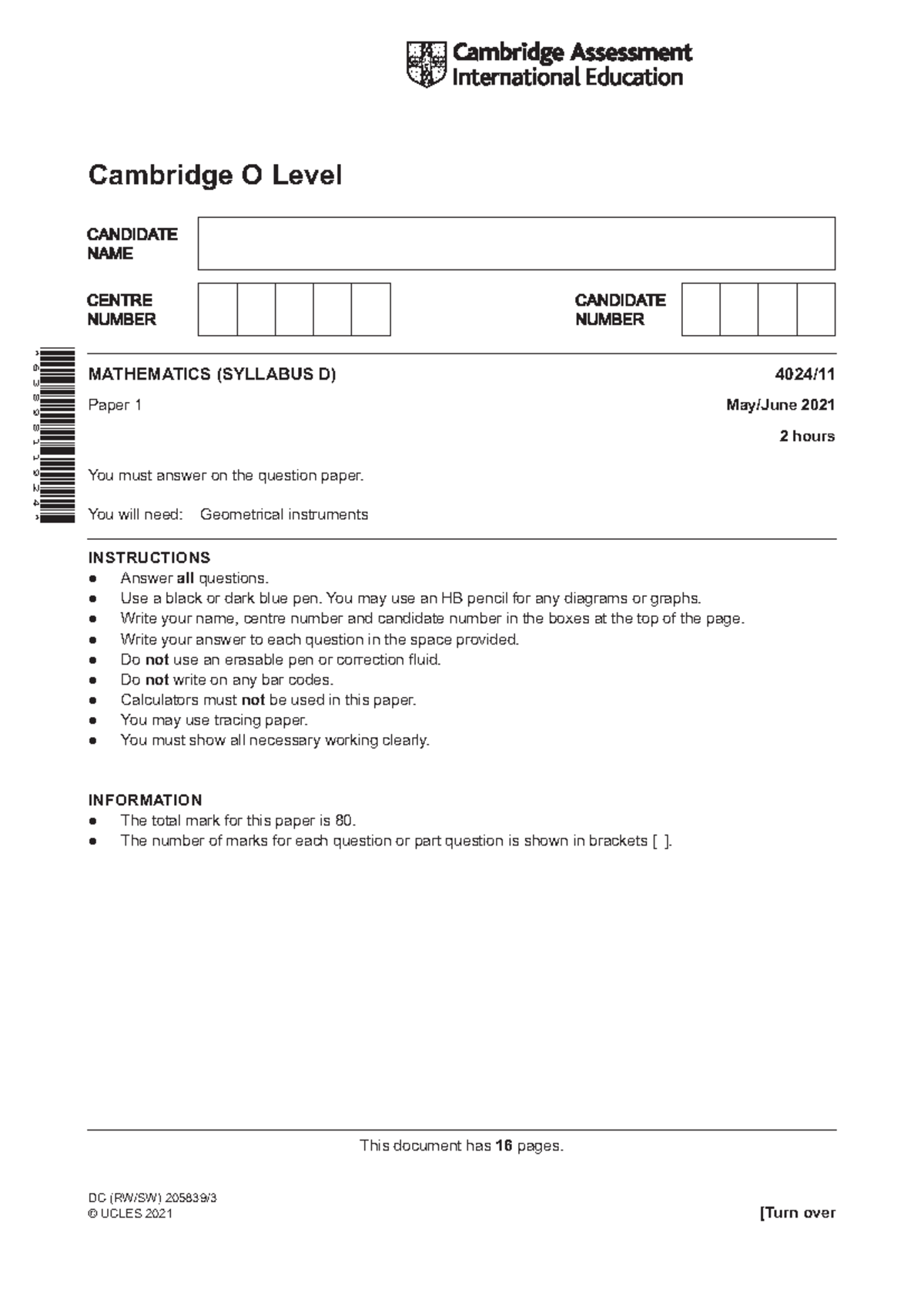 526141 june 2021 question paper 11 - This document has 16 pages. DC (RW ...