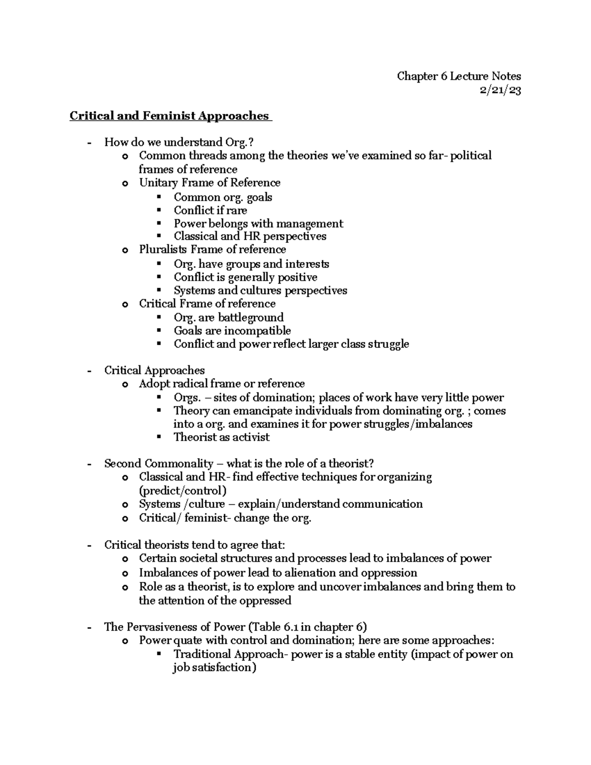 Chapter 6 Lecture Notes - Chapter 6 Lecture Notes 2/21/ Critical and ...