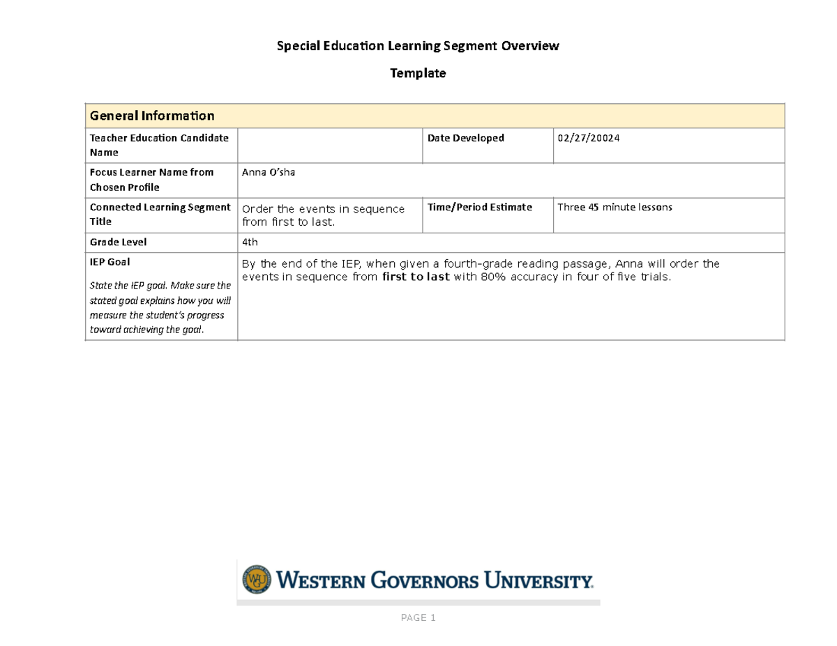 Special Education Learning Segment Passed - Special Educa,on Learning ...