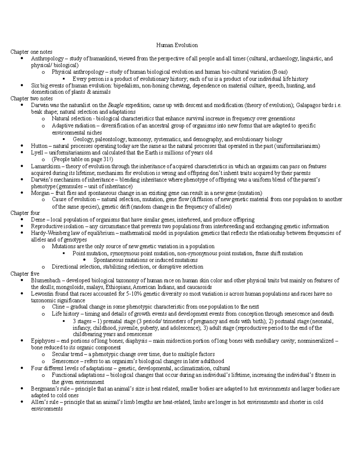 Humanev - Lecture notes book notes - Human Evolution Chapter one notes ...