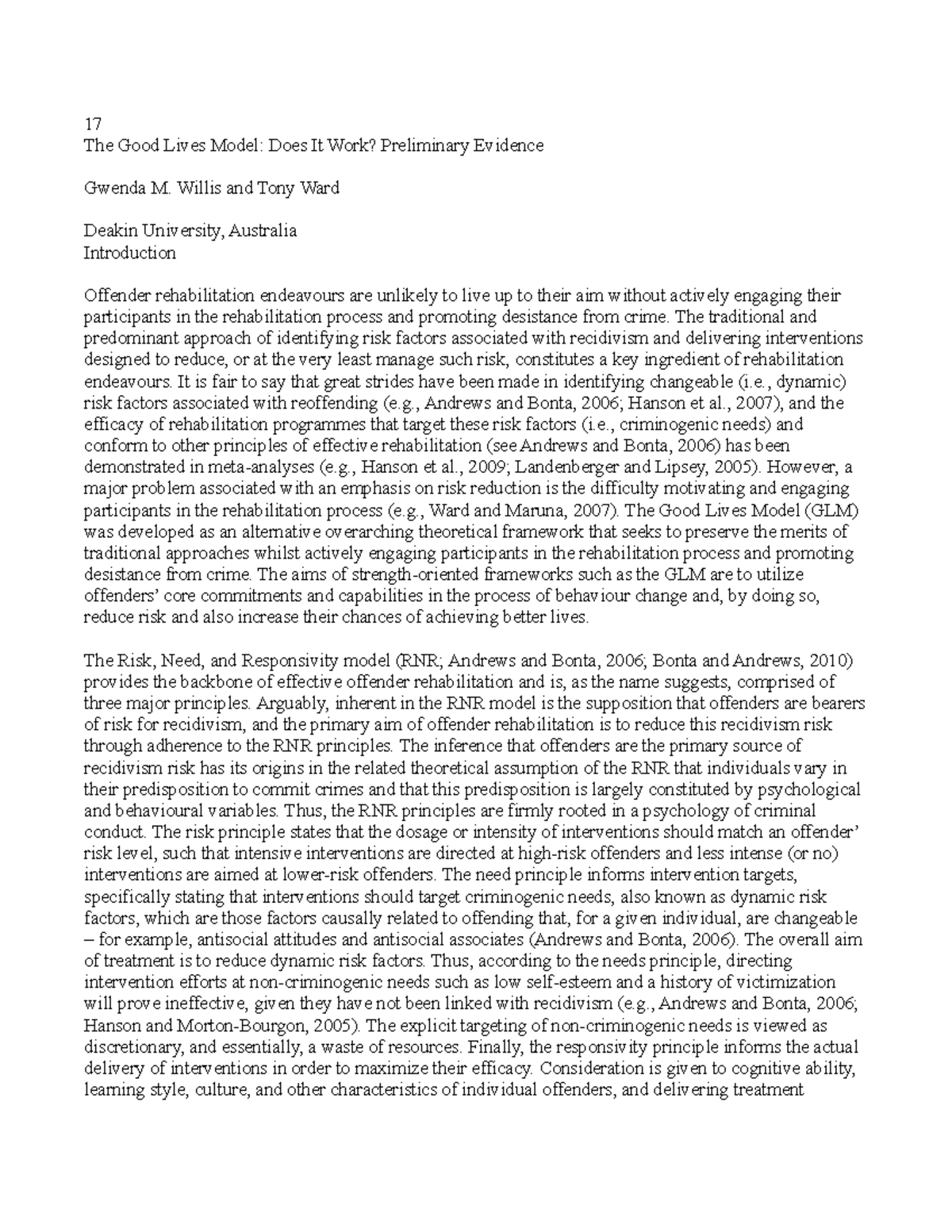 Chapter 17 The Good Lives Model- Does It Work Preliminary Evidence ...