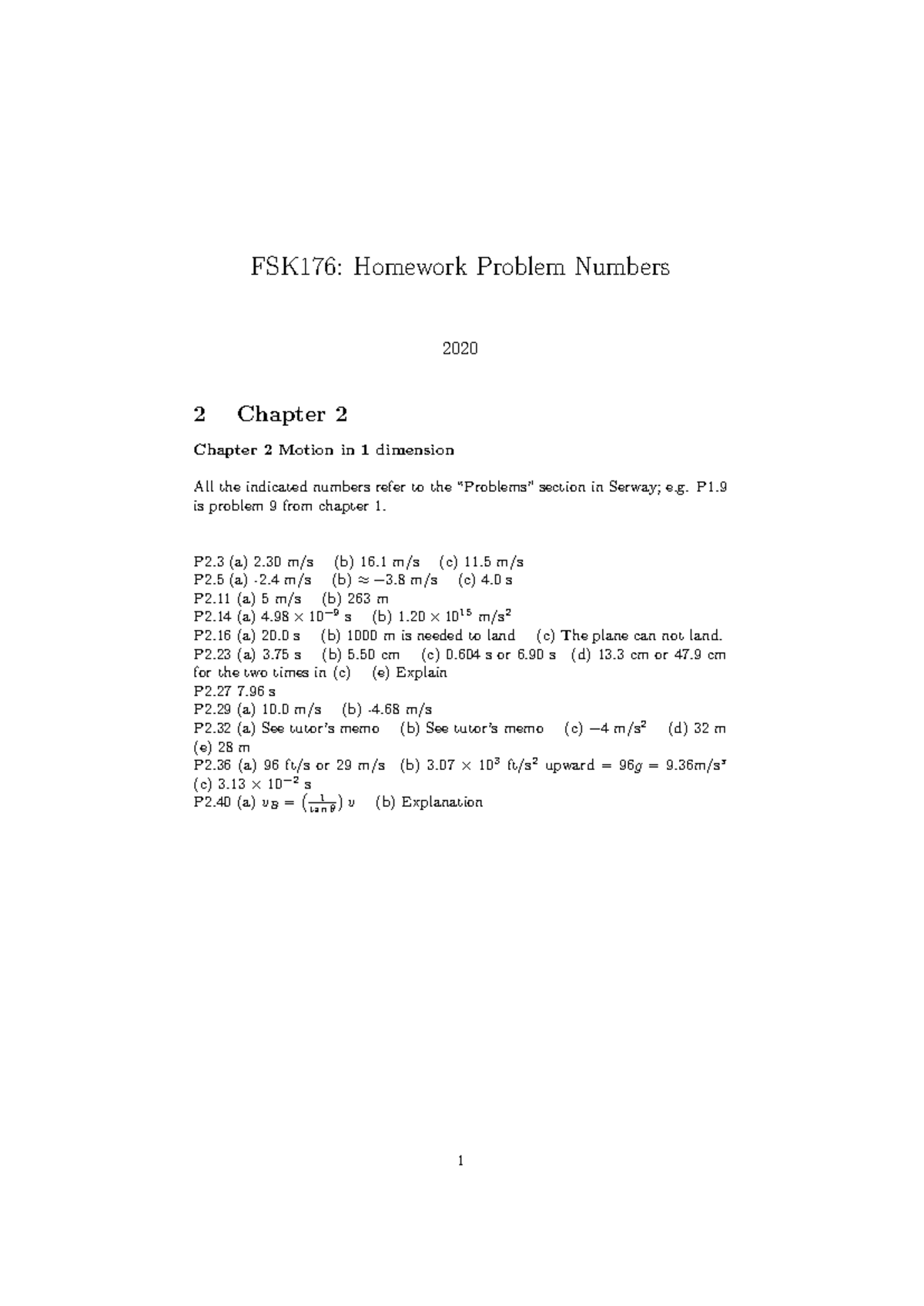 FSK176 Ch 2 - fsk - FSK176: Homework Problem Numbers 2020 2 Chapter 2 ...