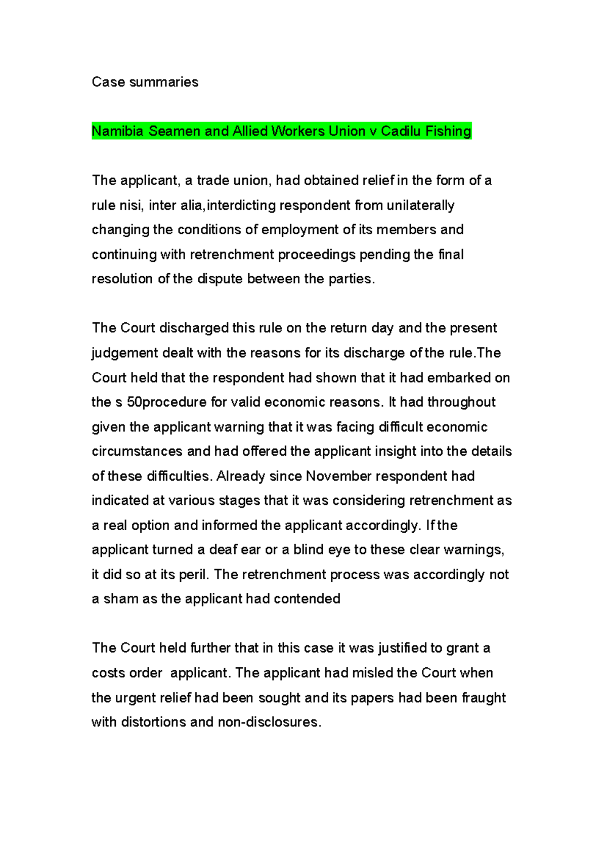 Case summaries - Summary Criminal law - Case summaries Namibia Seamen ...