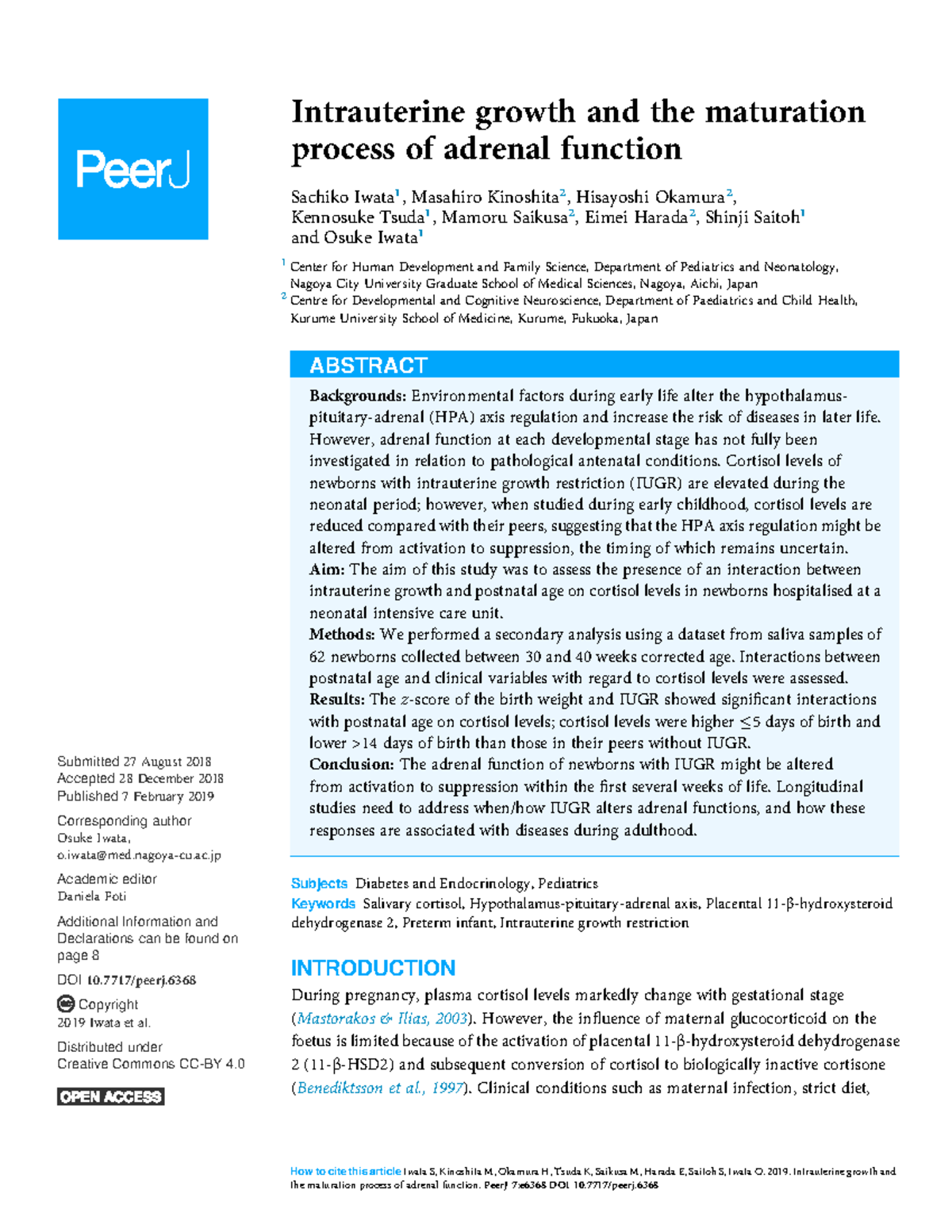 Intrauterine growth and the maturation process of adrenal function 2019 ...