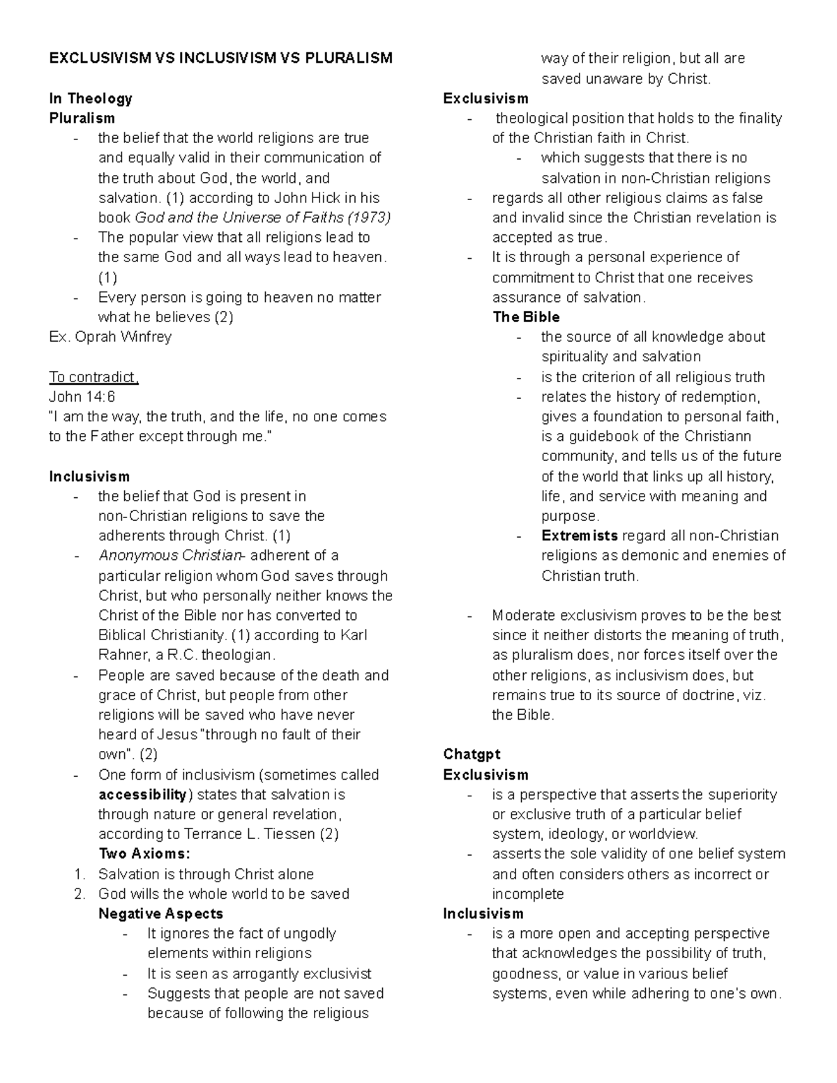 Exclusivism VS Inclusivism - EXCLUSIVISM VS INCLUSIVISM VS PLURALISM In ...