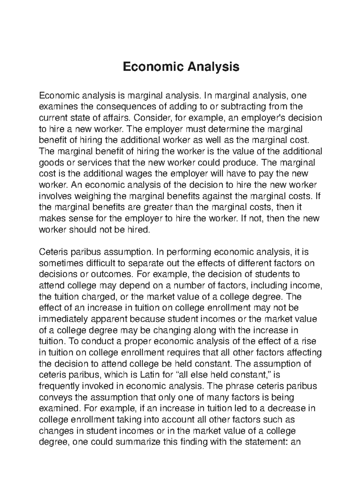 Economic Analysis - Lecture notes 2 - Economic Analysis Economic ...