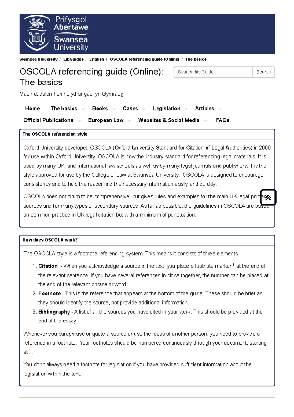 The basics - Oscola referencing guide (Online) - Lib Guides at Swansea ...