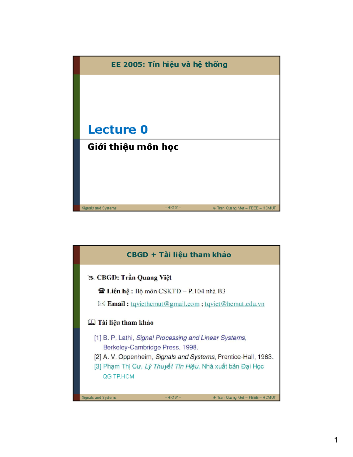 Lecture 00 - đề cương môn học - Signals and Systems -HK191- Tran Quang ...
