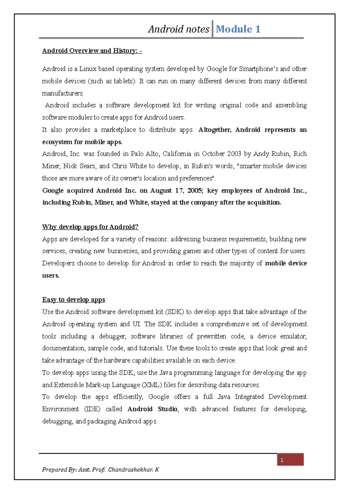 Android Basics Notes Android Overview And History Android Is A Linux Based Operating System