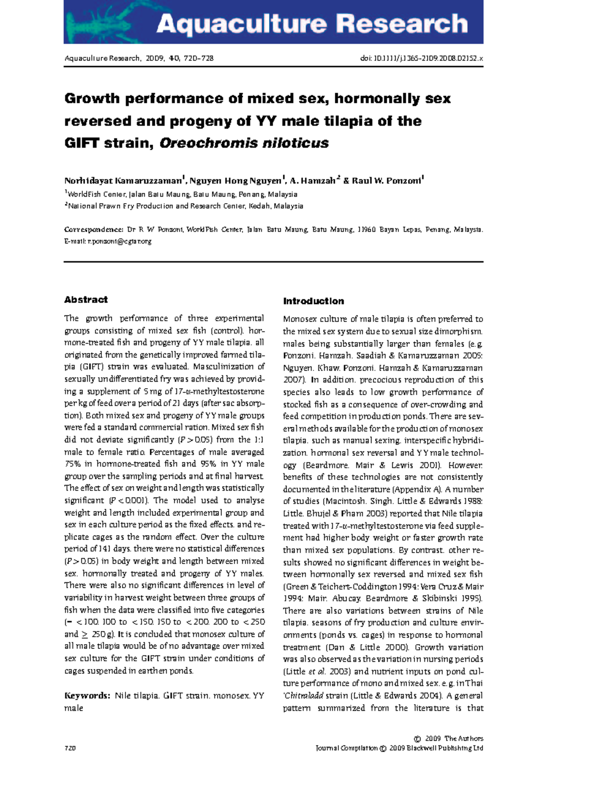 Growth Performance Of Mixed Sex Hormonal Hamzah 2 And Raul W Ponzoni 1 3385