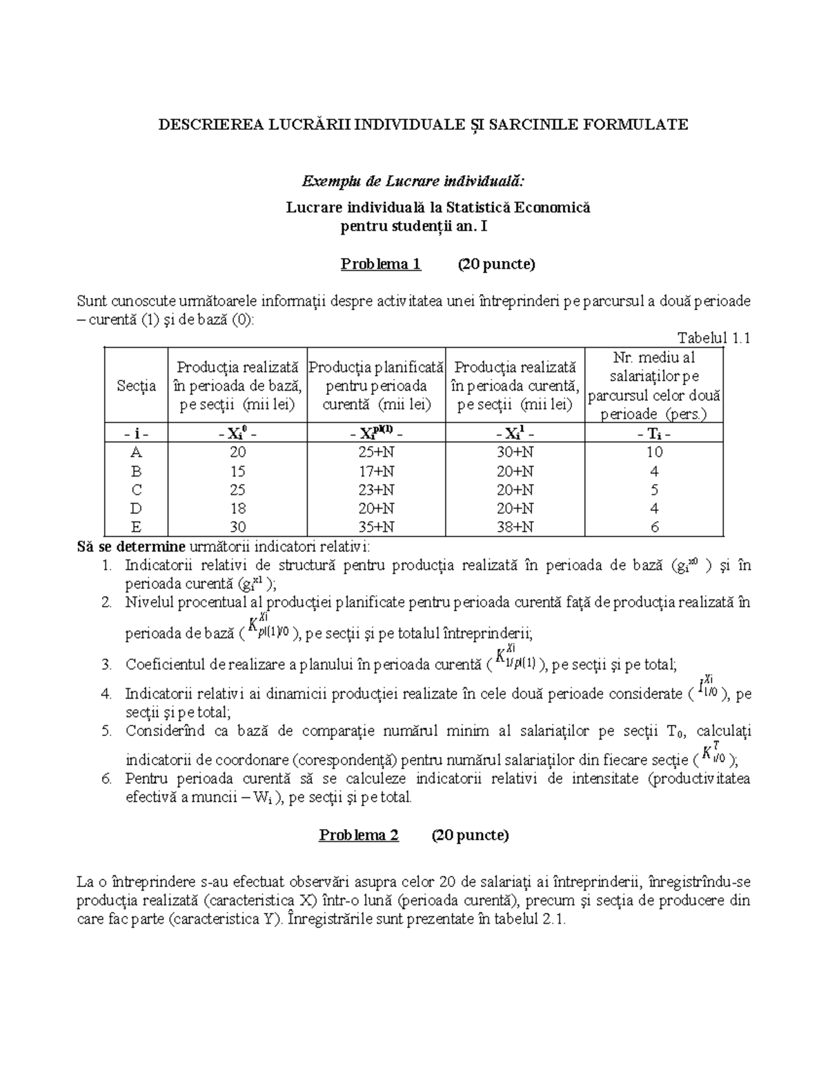 Sarcina Statistica Lucru individual - DESCRIEREA LUCRĂRII INDIVIDUALE ...