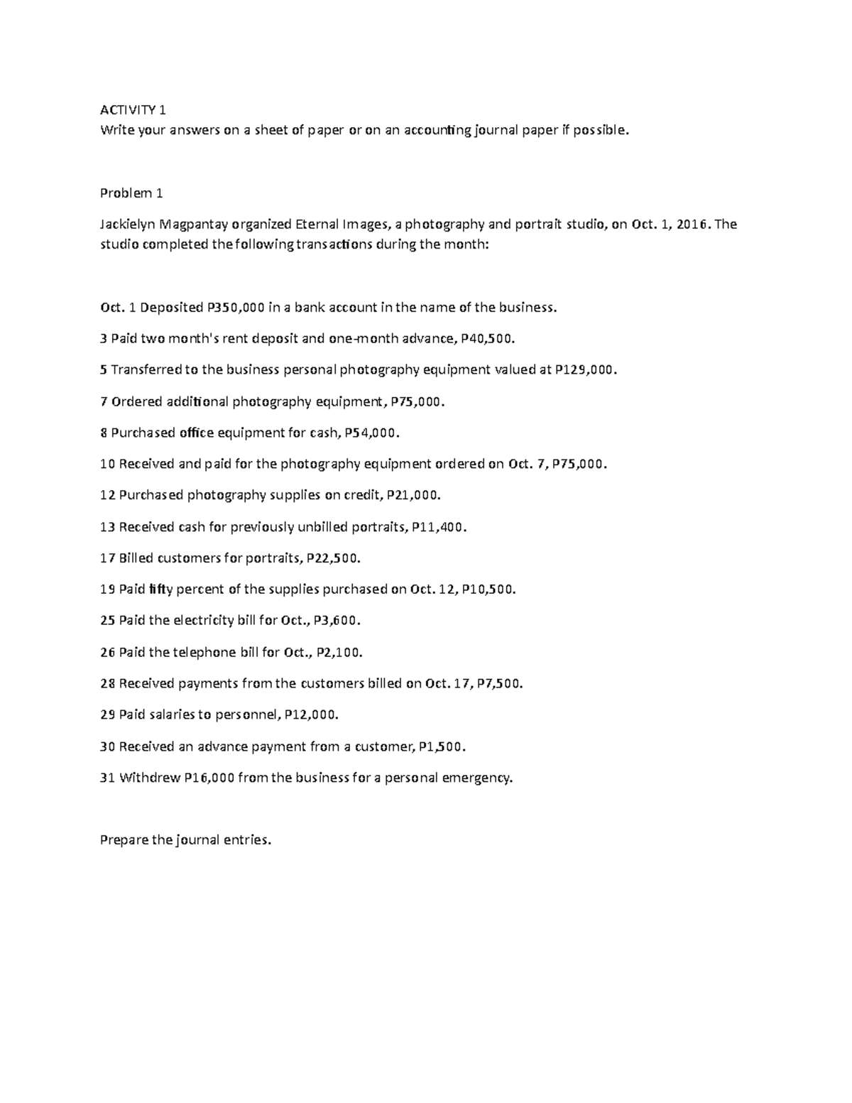 ABM500 Activity 1 - FABM 2 - ACTIVITY 1 Write your answers on a sheet ...