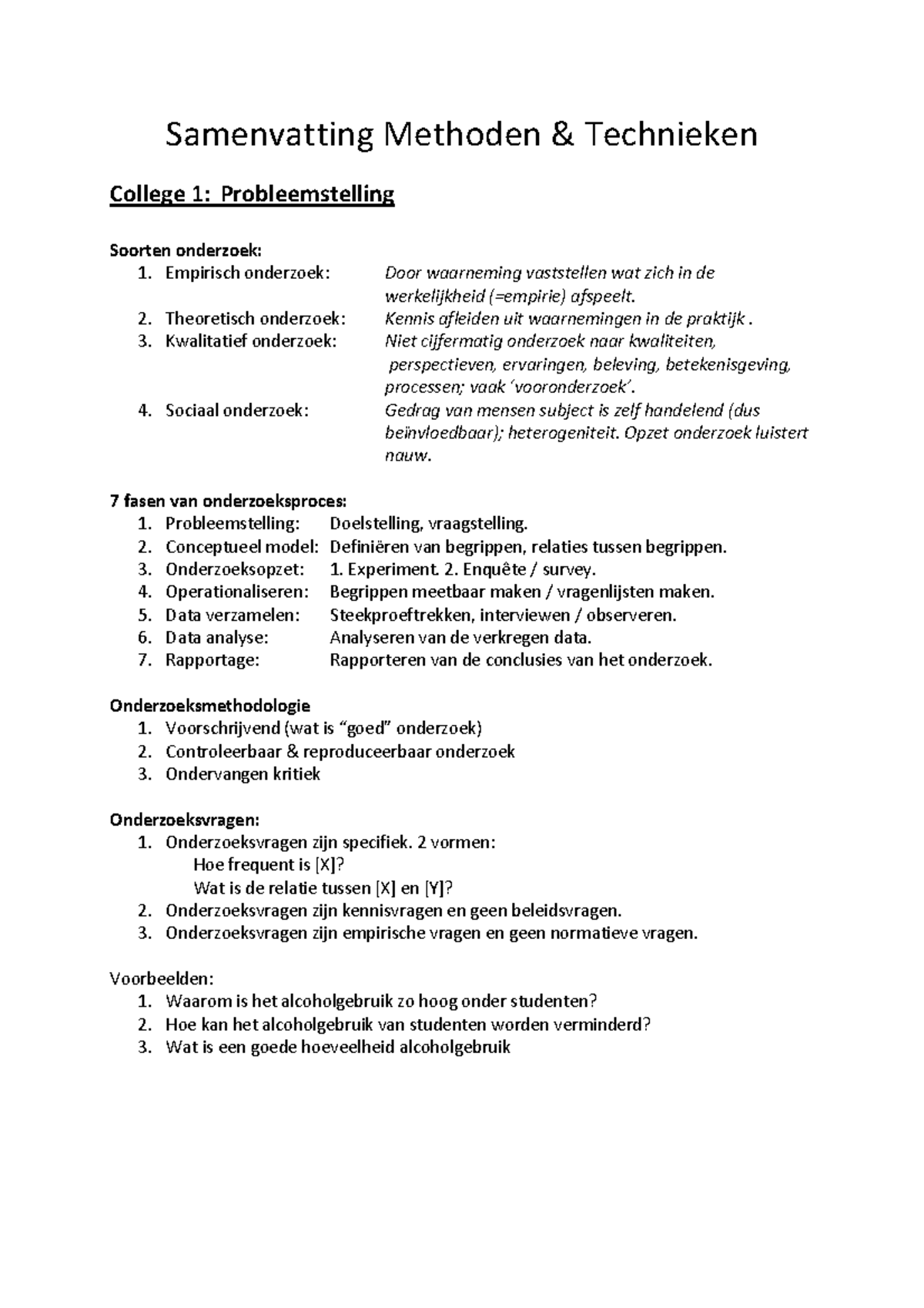 Samenvatting van de colleges van Methoden en Technieken 2010-2011 ...