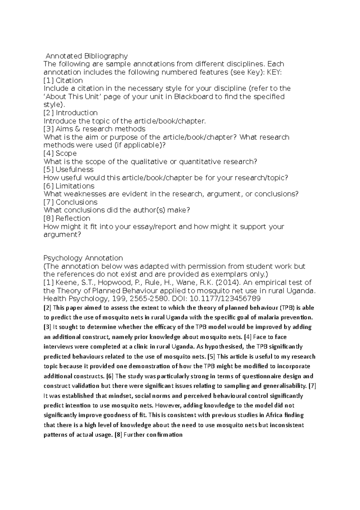 Annotated Bibliography - Each annotation includes the following ...