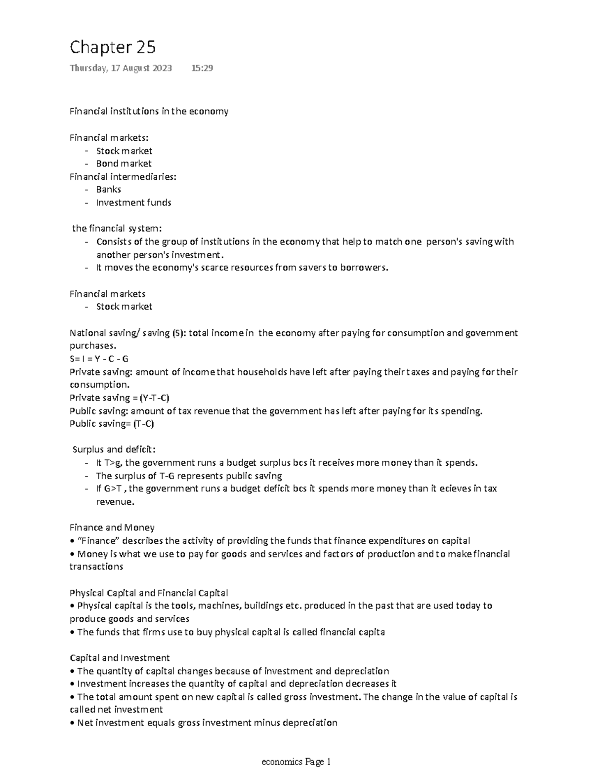 Econ1014 chapter 25 - Financial institutions in the economy Financial ...