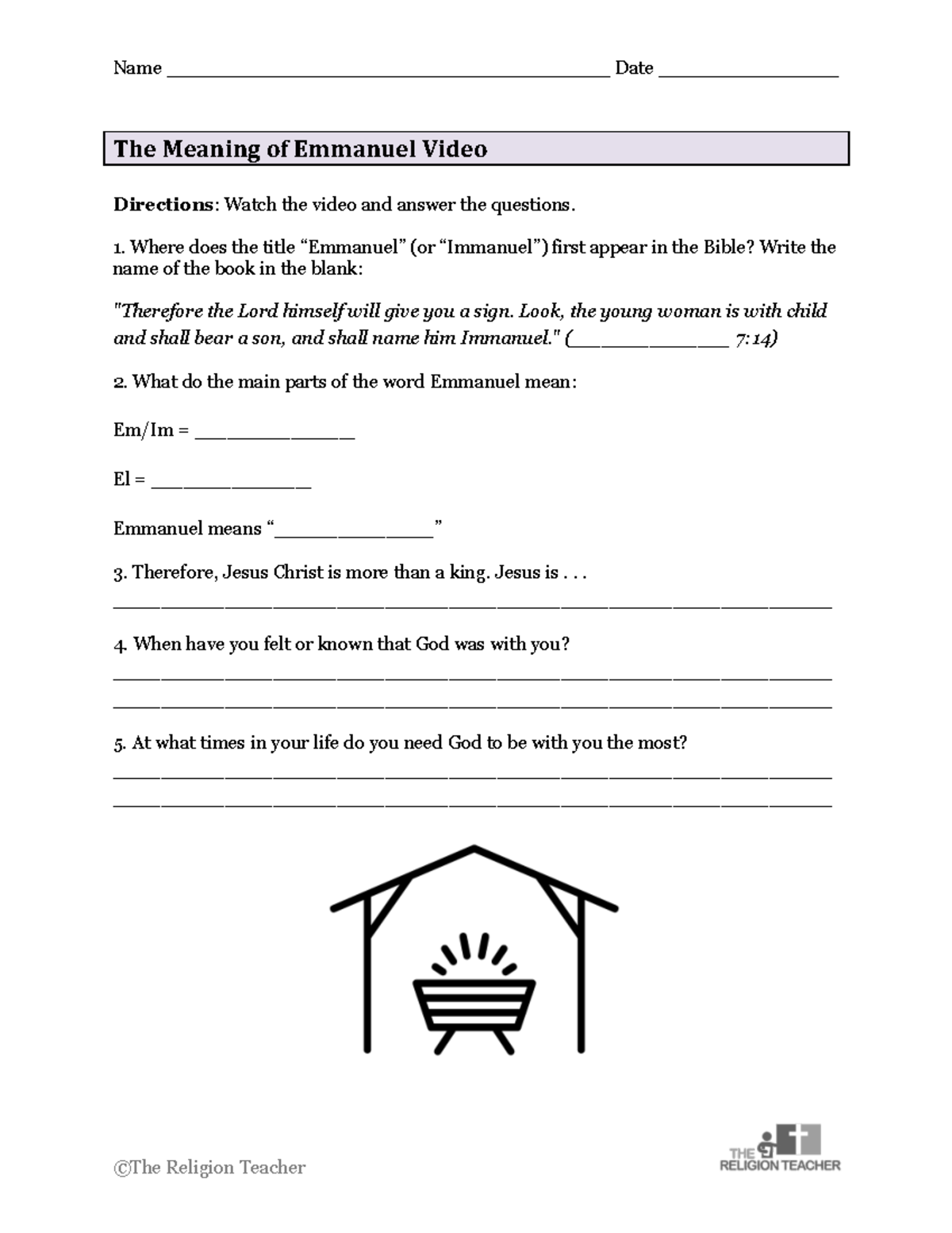 Copy of The Meaning of Emmanuel (worksheet) - Name ...