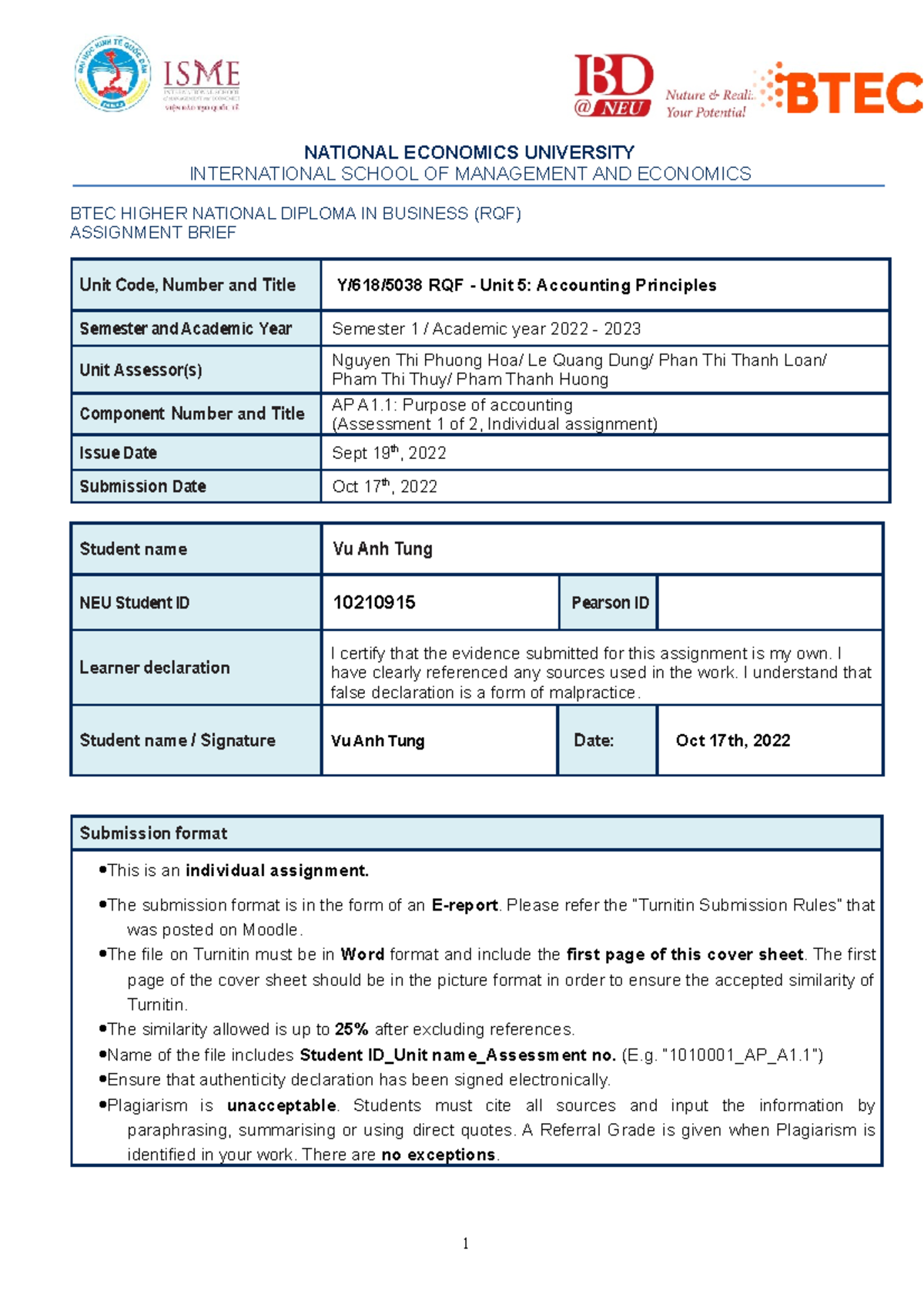 A1.1 Sept2022 - assignments - NATIONAL ECONOMICS UNIVERSITY ...