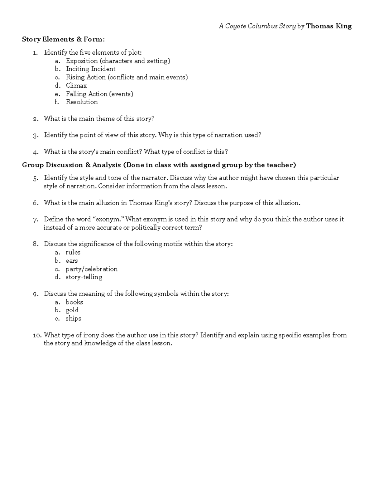 12. A Coyote Columbus Story Questions - A Coyote Columbus Story by ...