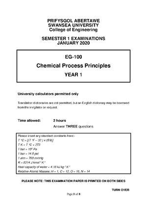 EG-100 E1 Questions - Example 1 - EG-100: Chemical Process Principles ...