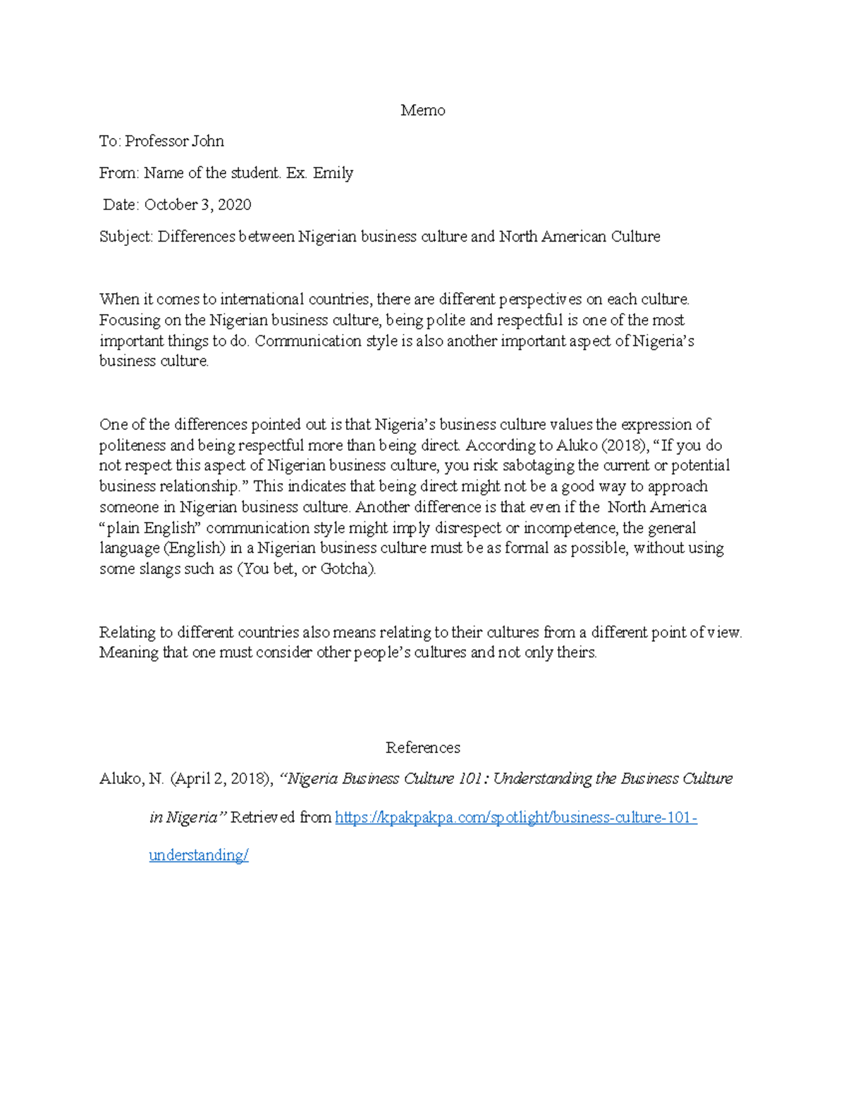 ENG 2050 Memo - This assignment helps in understand a Memo format and ...